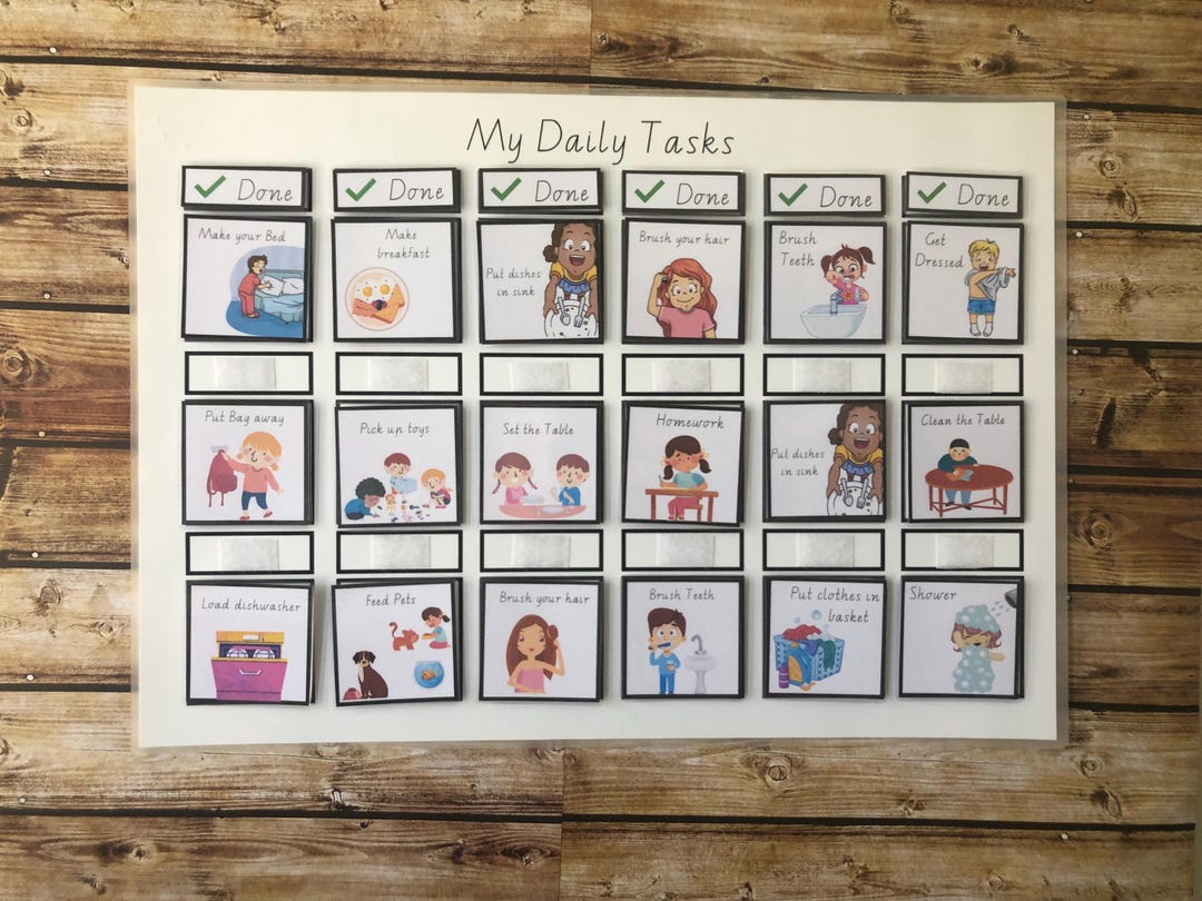Kids Chore Chart With Pictures, Morning Routine Checklist, Visual ...