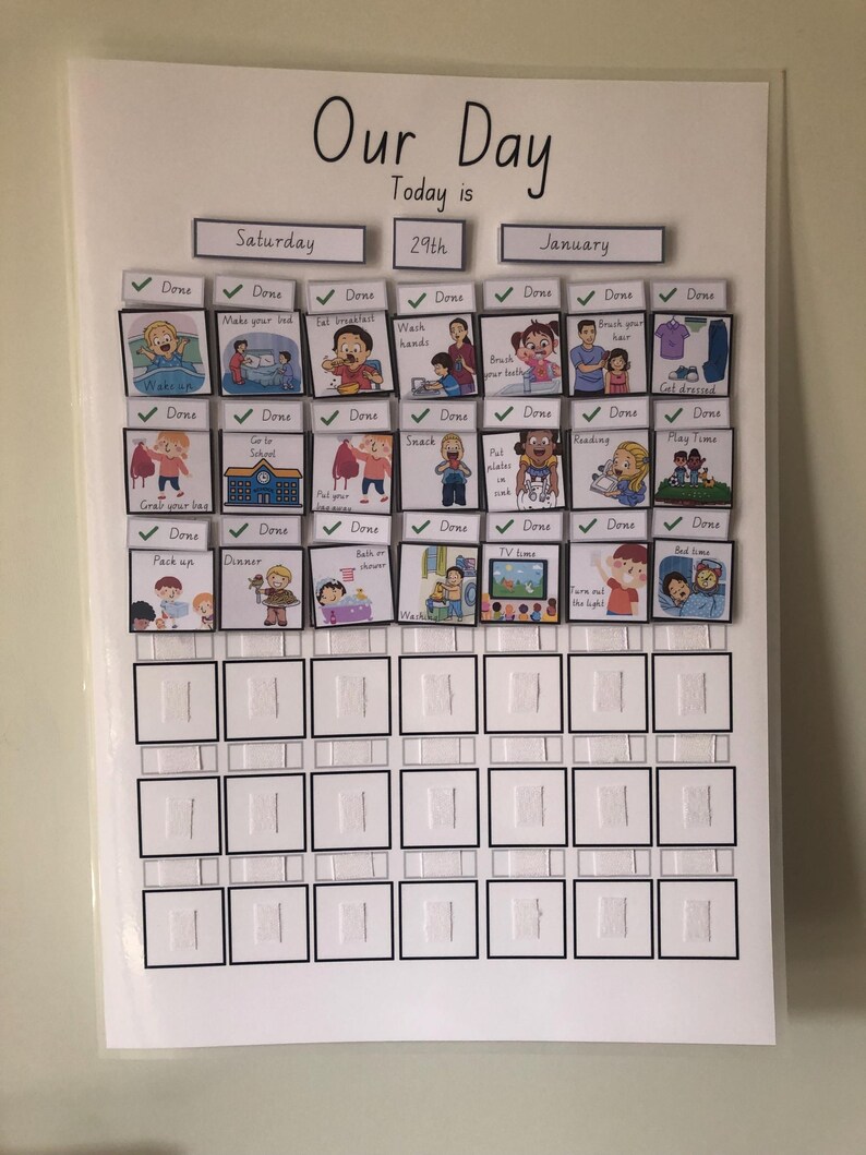 A2 Kids Visual Chore Chart With Pictures, Morning Routine Checklist ...