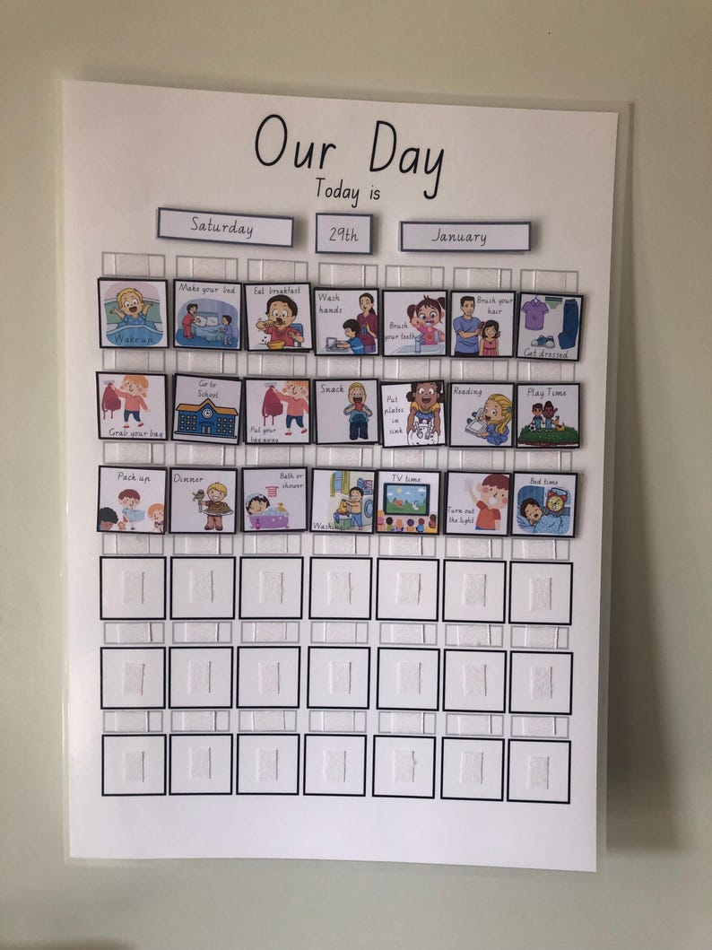A2 Kids Visual Chore Chart With Pictures, Morning Routine Checklist ...