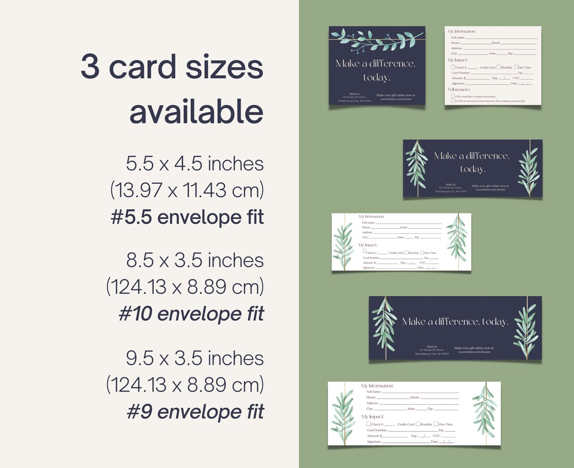 Donation Response Card Three Styles Editable and Customizable in Canva ...
