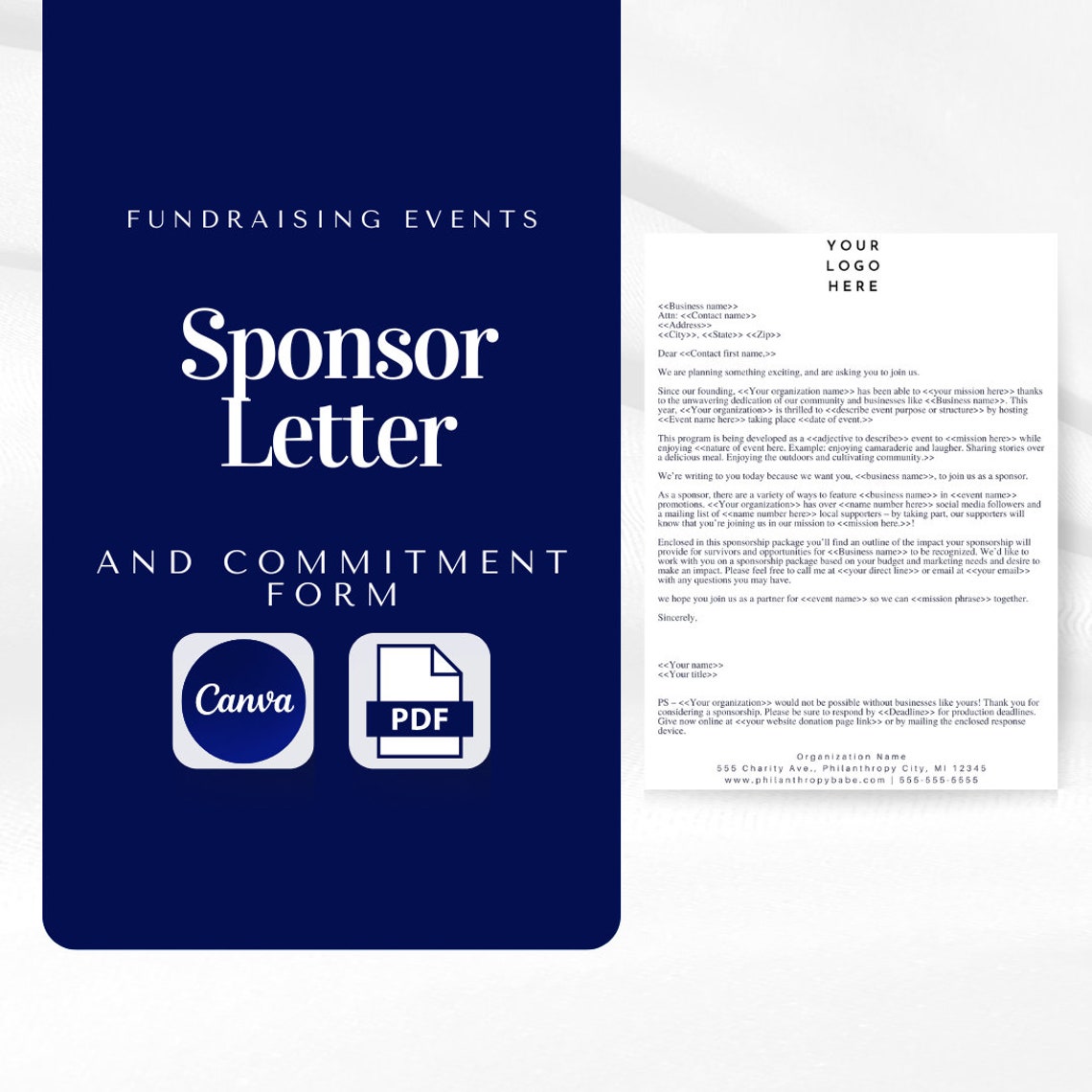 Fundraising Event Sponsor Letter Template With Commitment Form (canva ...