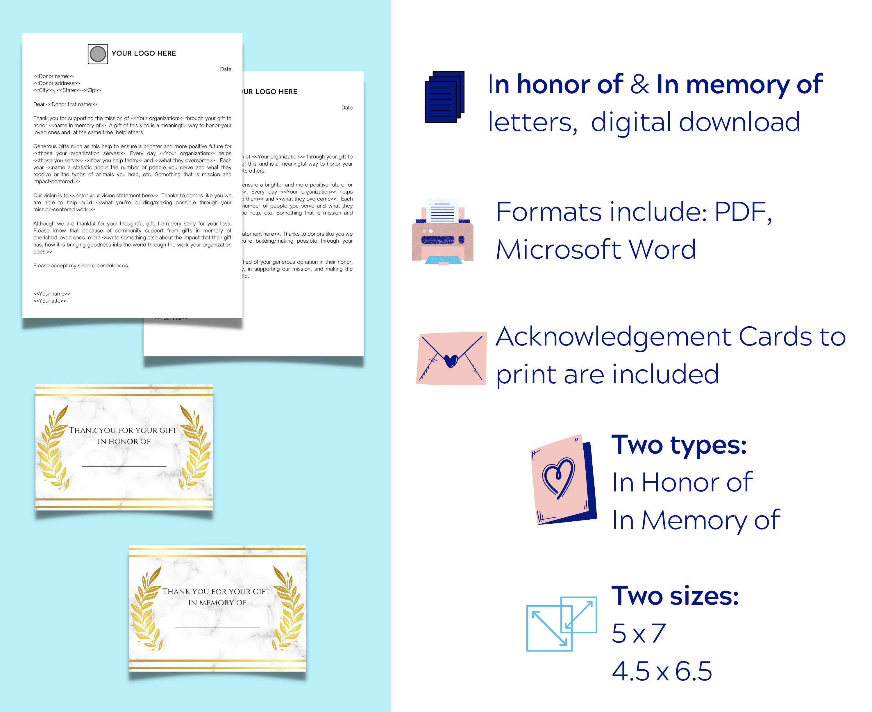 Memorial Donation Thank You Letter Templates: in Memory/honor (PDF ...