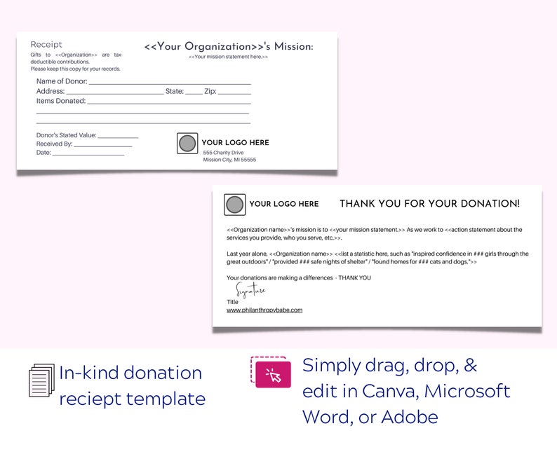 In-kind Donation Receipt | Editable and Customizable in Adobe, Canva ...