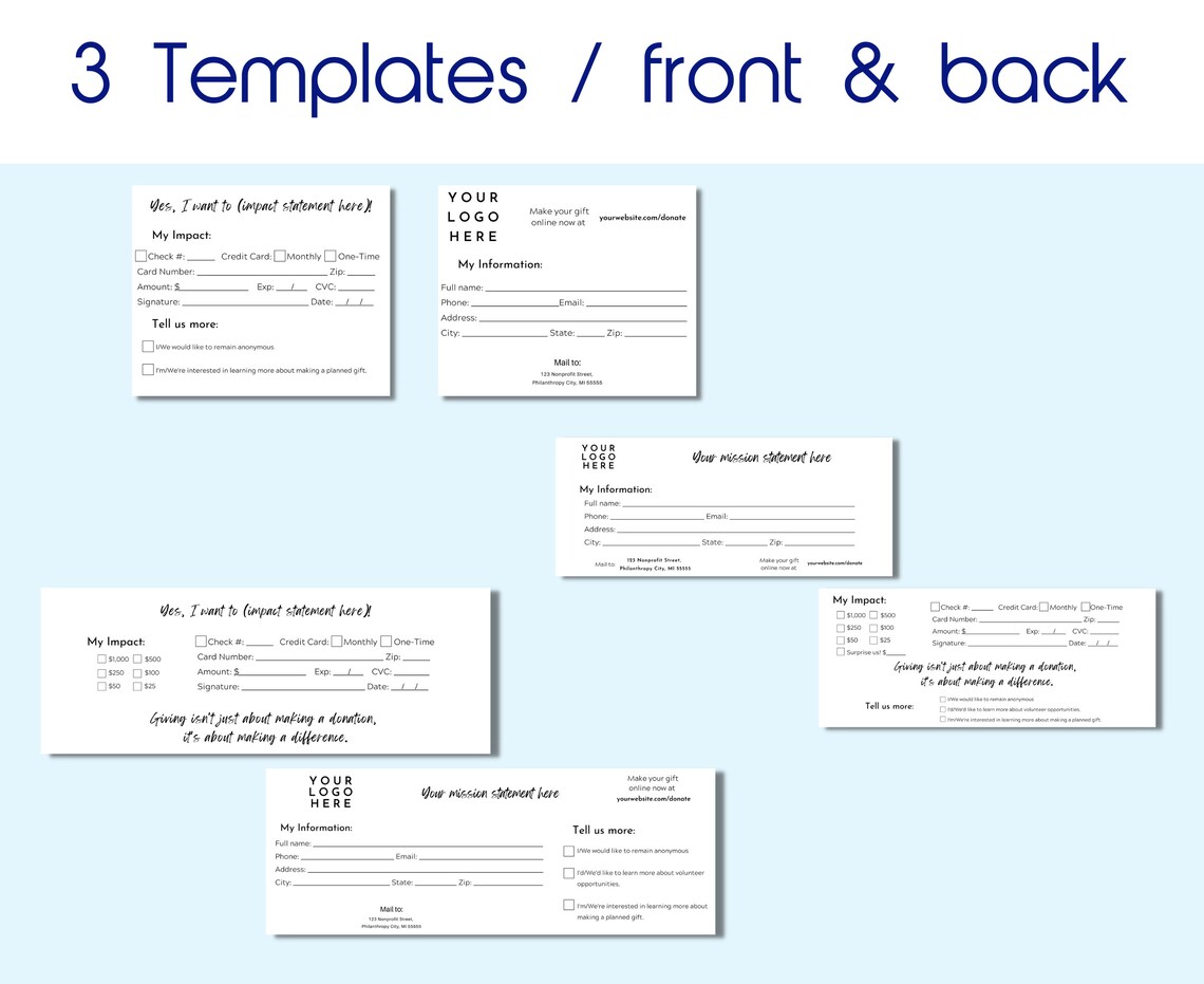 Donation Response Card | Three Styles | Editable and Customizable in ...