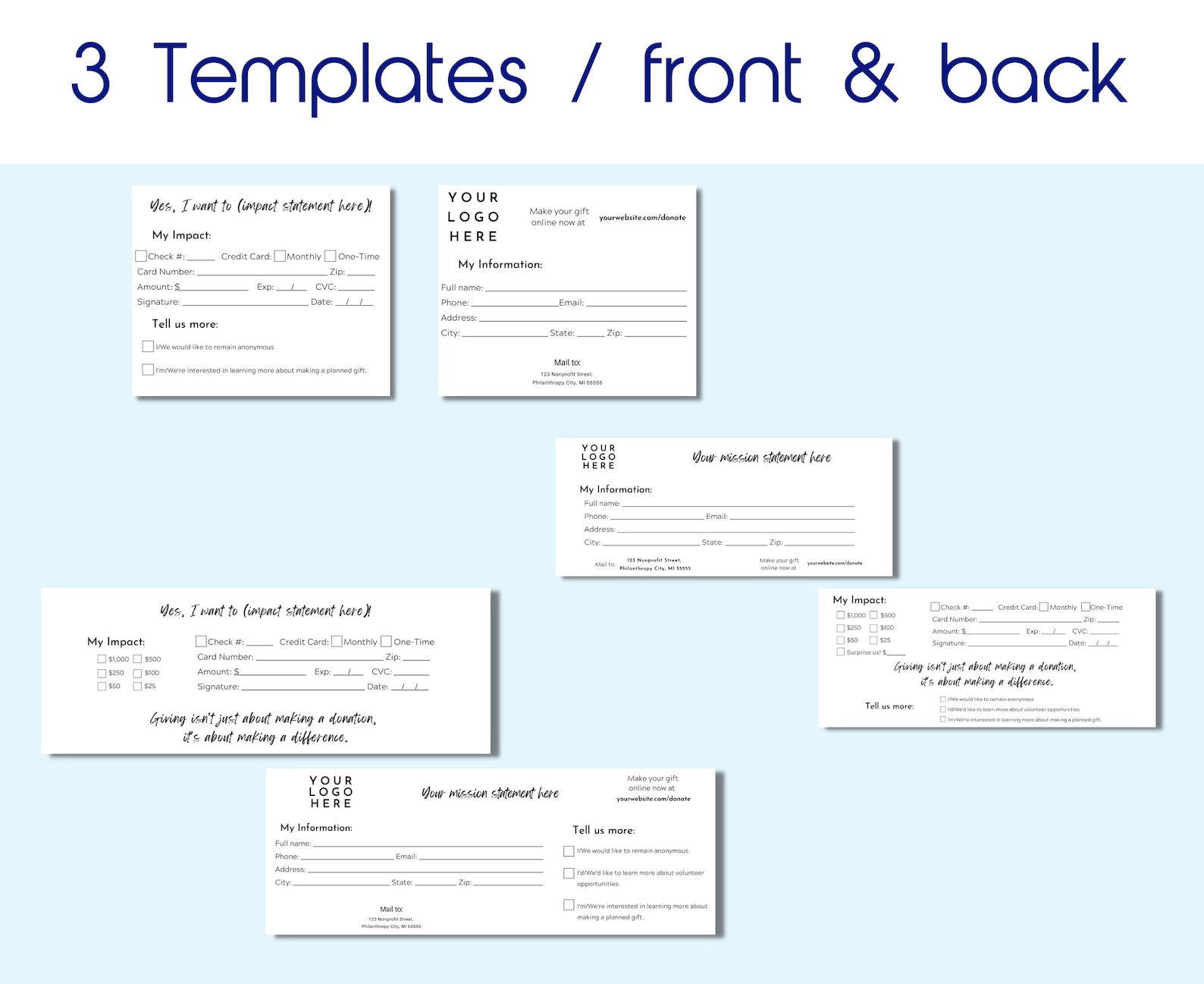 Donation Response Card | Three Styles | Editable and Customizable in ...