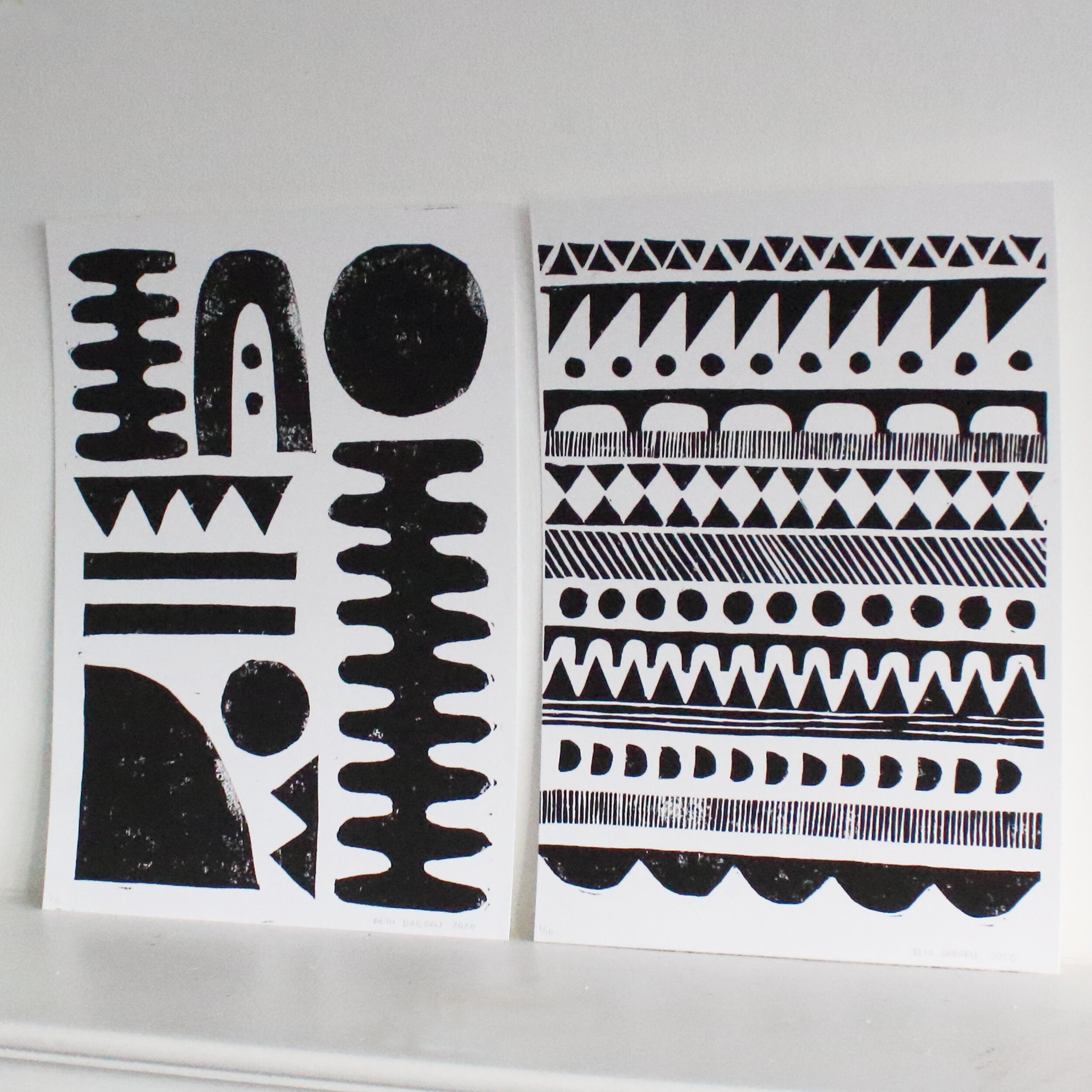 Original Set of Two A4 Geometric Lino Prints Wall Art - Etsy