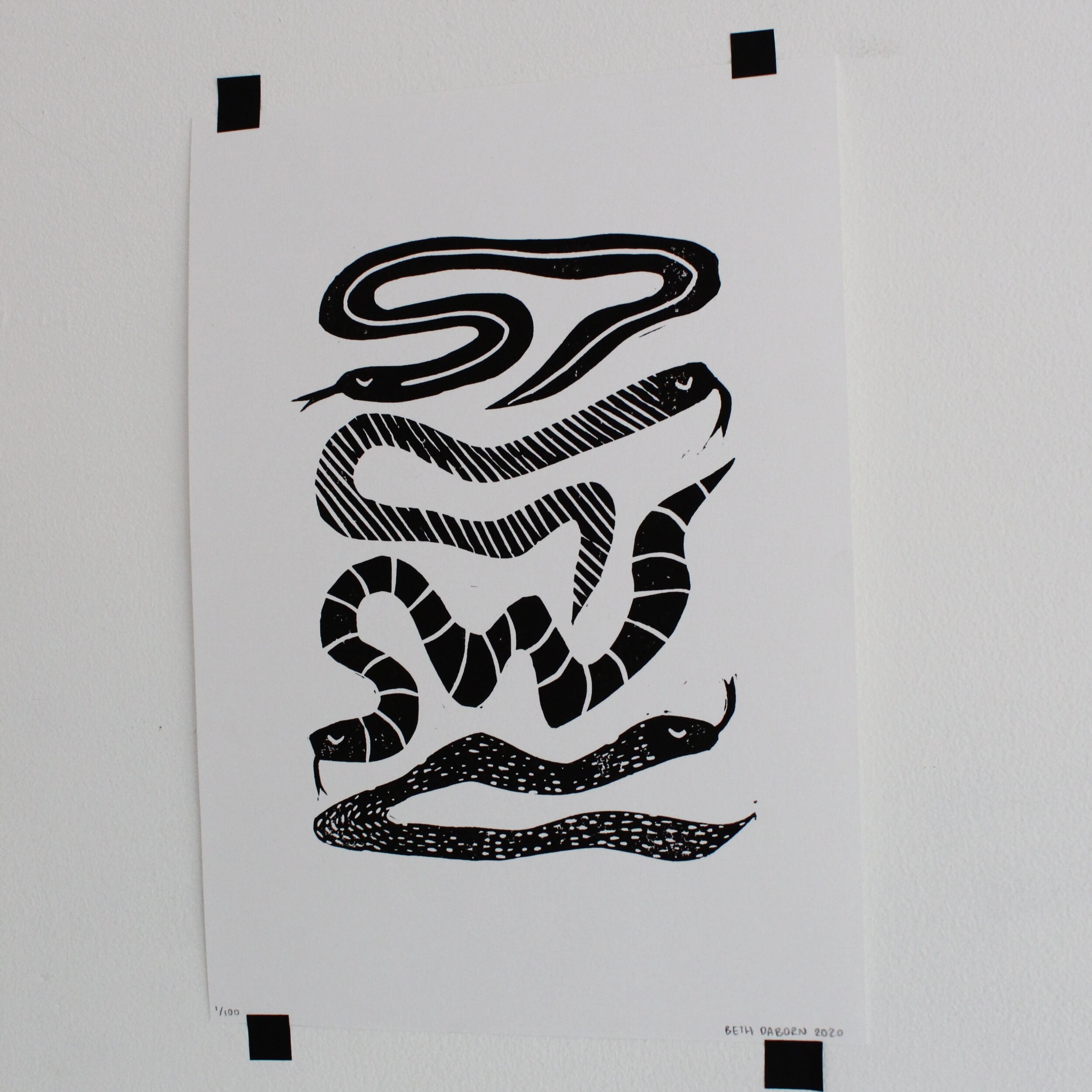A4 Snake Lino Print Handprinted Wall Art Printmaking | Etsy