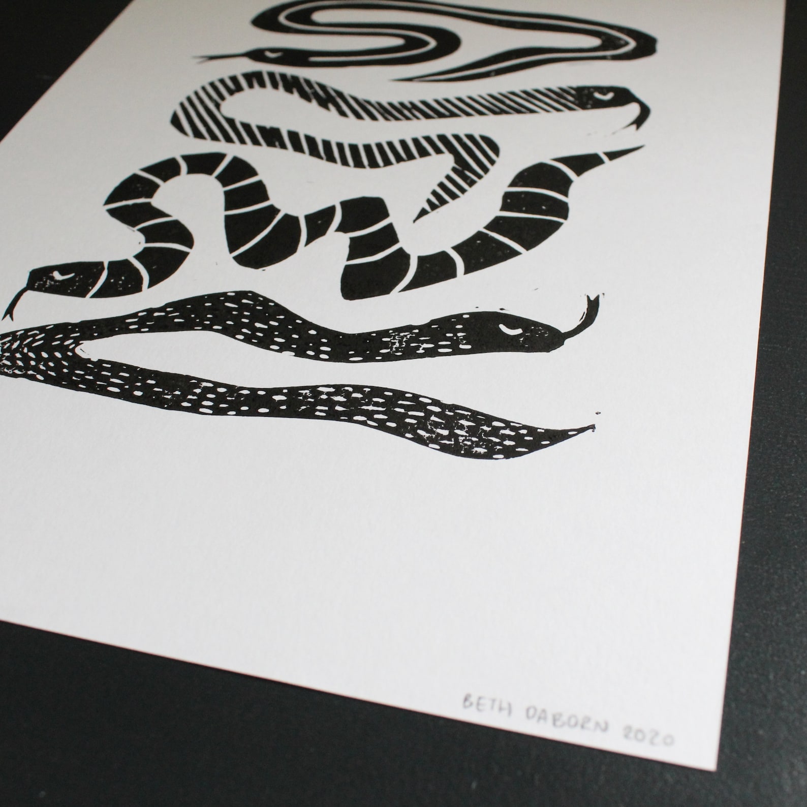 A4 Snake Lino Print Handprinted Wall Art Printmaking - Etsy UK