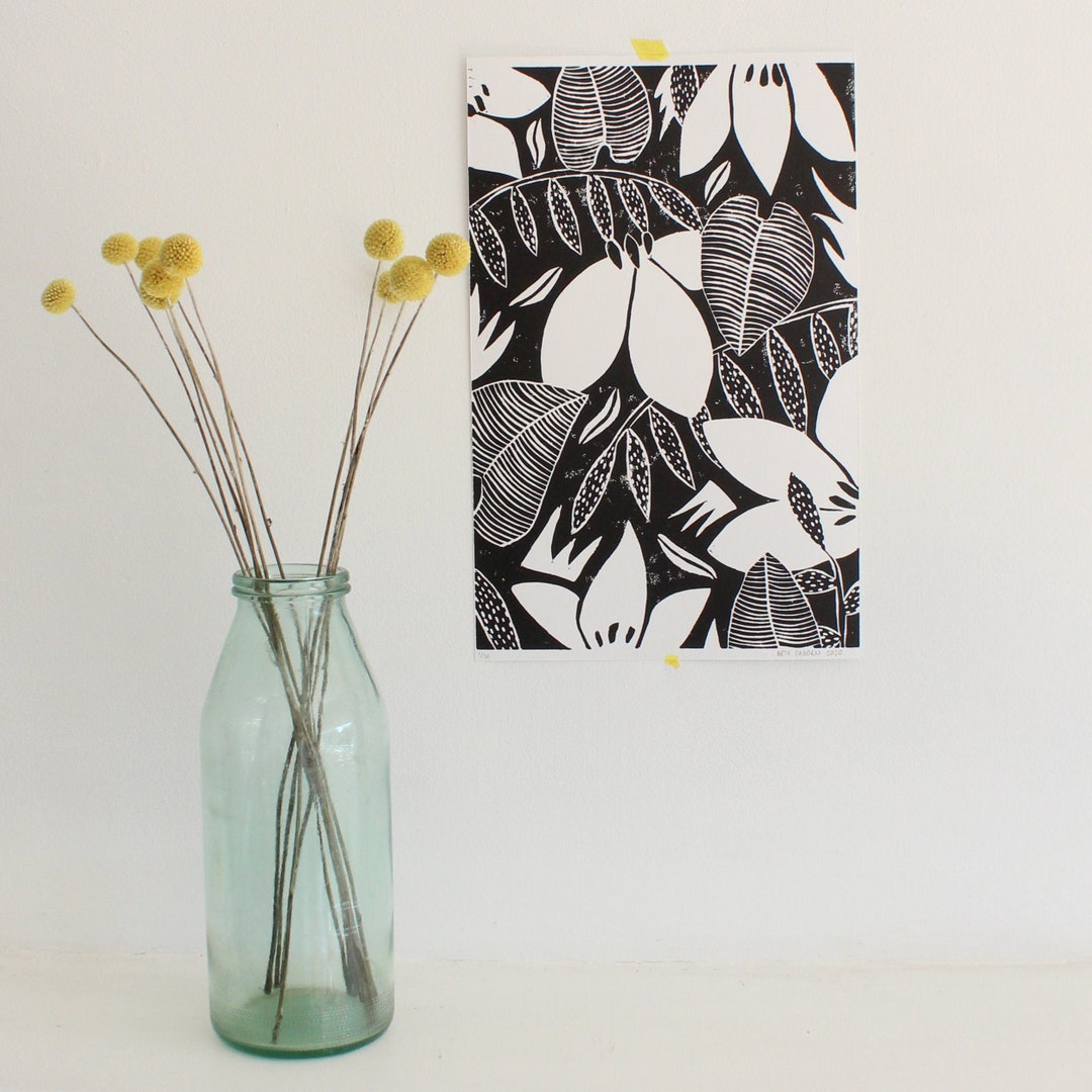 Botanical Jungle Lino Print Handprinted Wall Art Printmaking Gallery ...