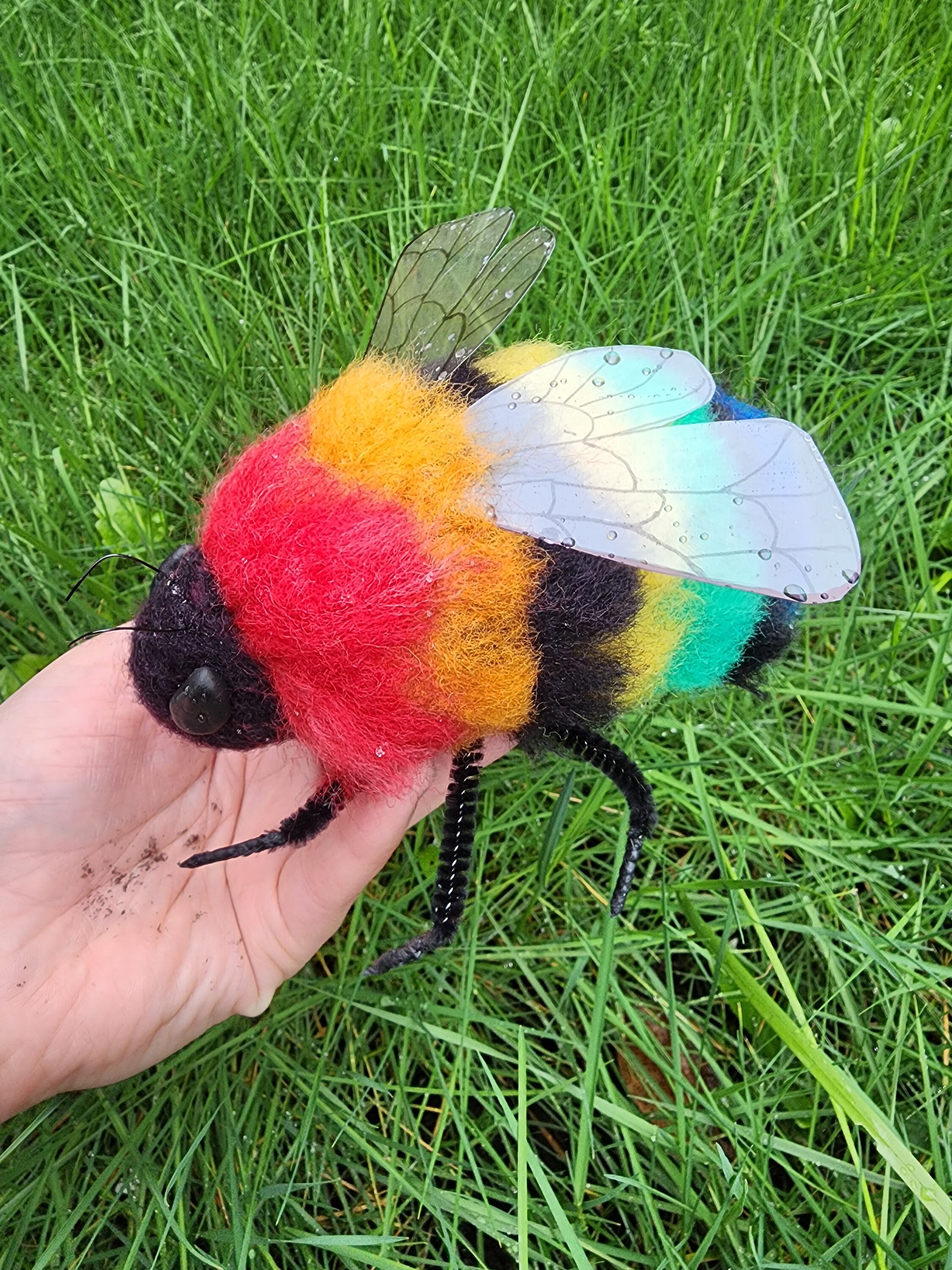 Needle Felted Giant Rainbow Bumblebee. Felted Bee Art. Bee Figure ...