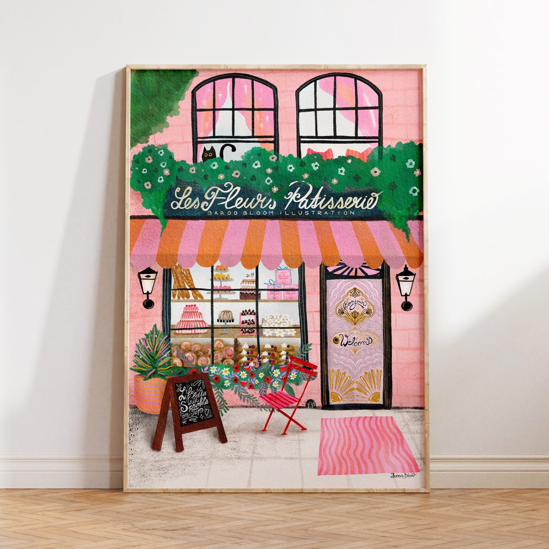 Pink Bakery Poster, Kitchen Art, Vintage Coffee Print, Pink Wall Art ...