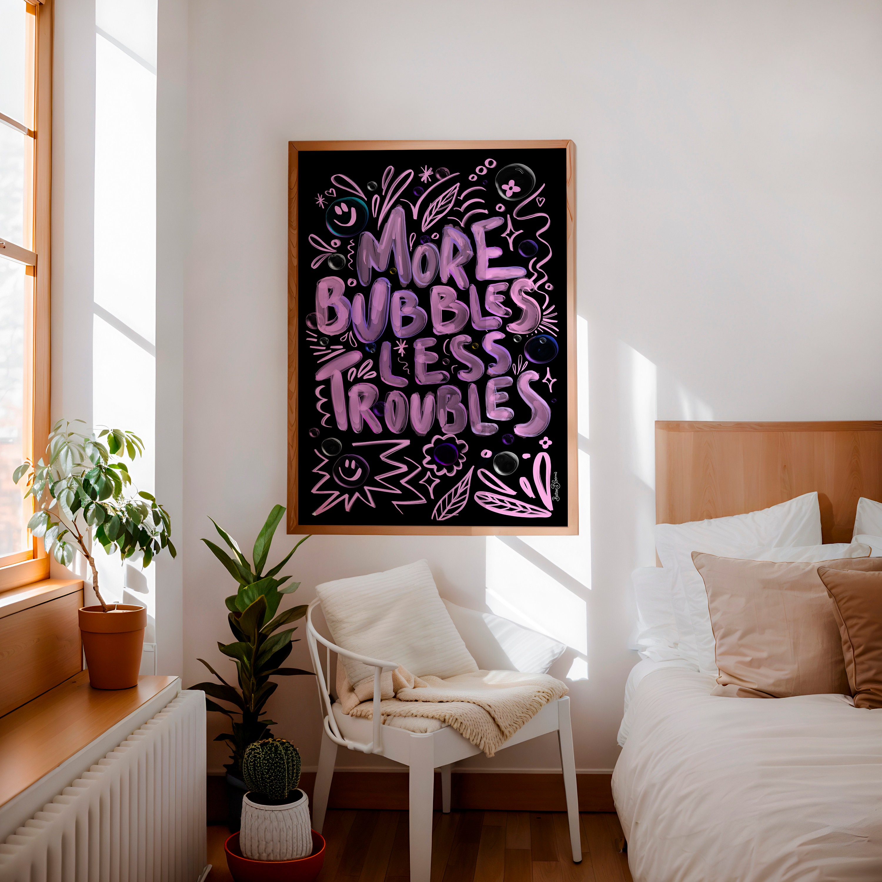 More Bubbles Less Troubles Poster: Bold Eclectic Art Print (digital ...