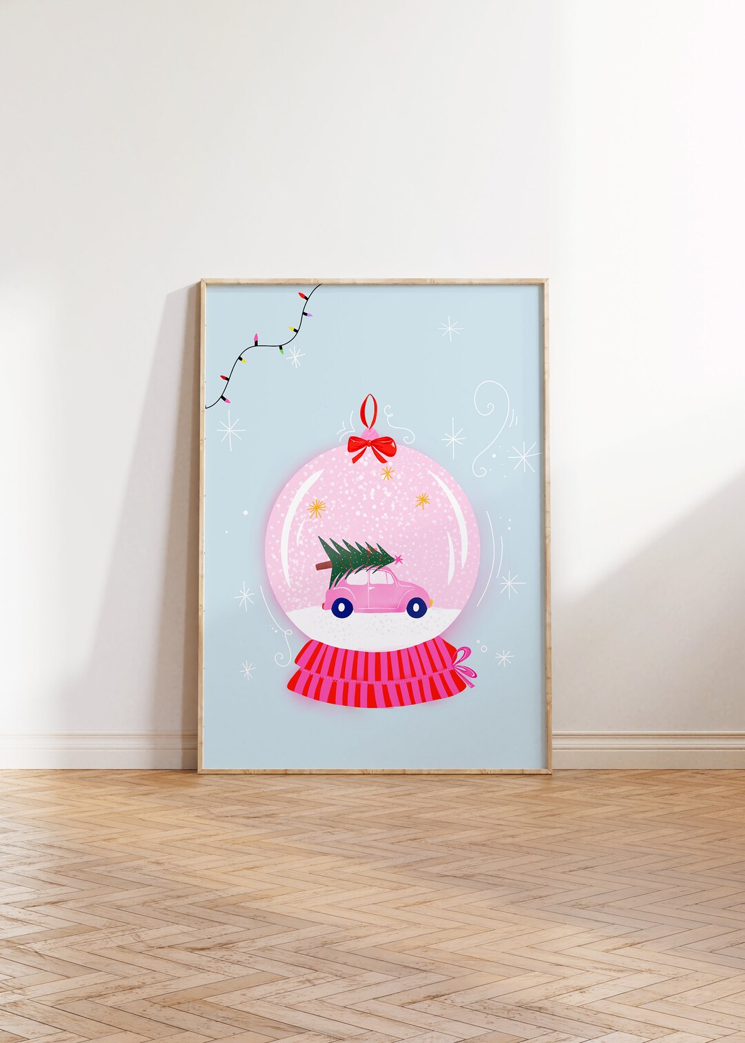 Pink Christmas Snow Globe Print: Eclectic Holiday Wall Art (digital ...