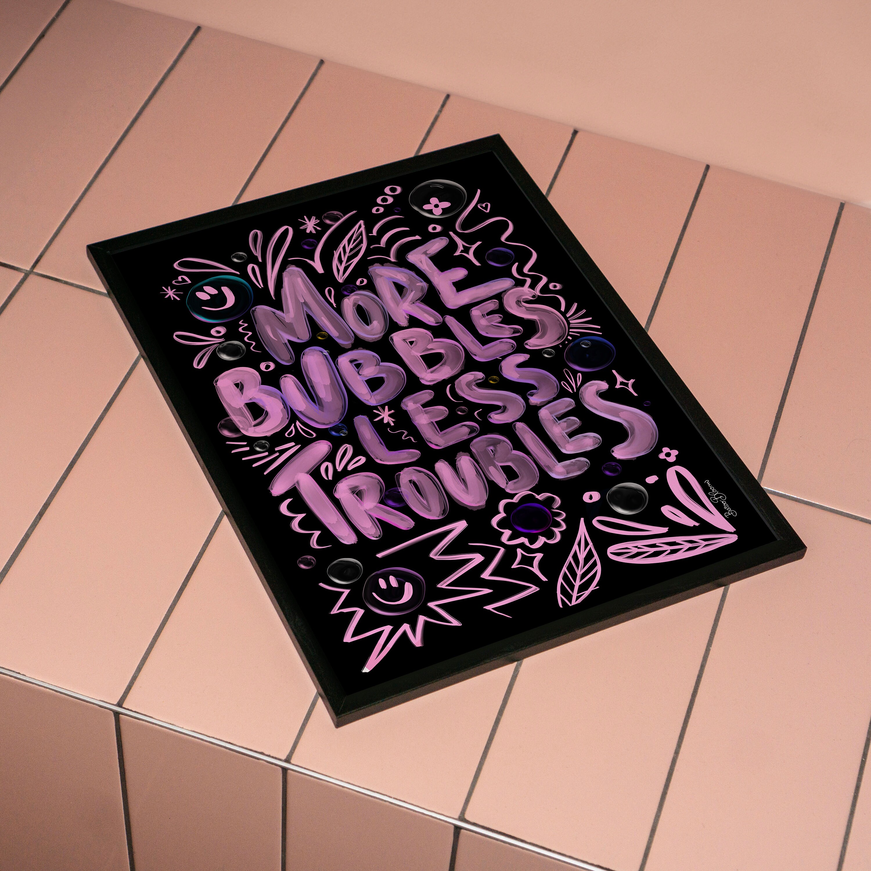 More Bubbles Less Troubles Poster: Bold Eclectic Art Print (digital ...
