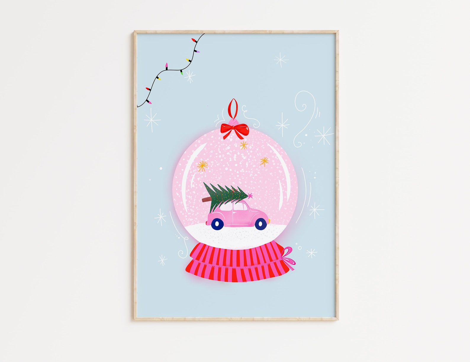 Pink Christmas Snow Globe Print: Eclectic Holiday Wall Art (digital ...