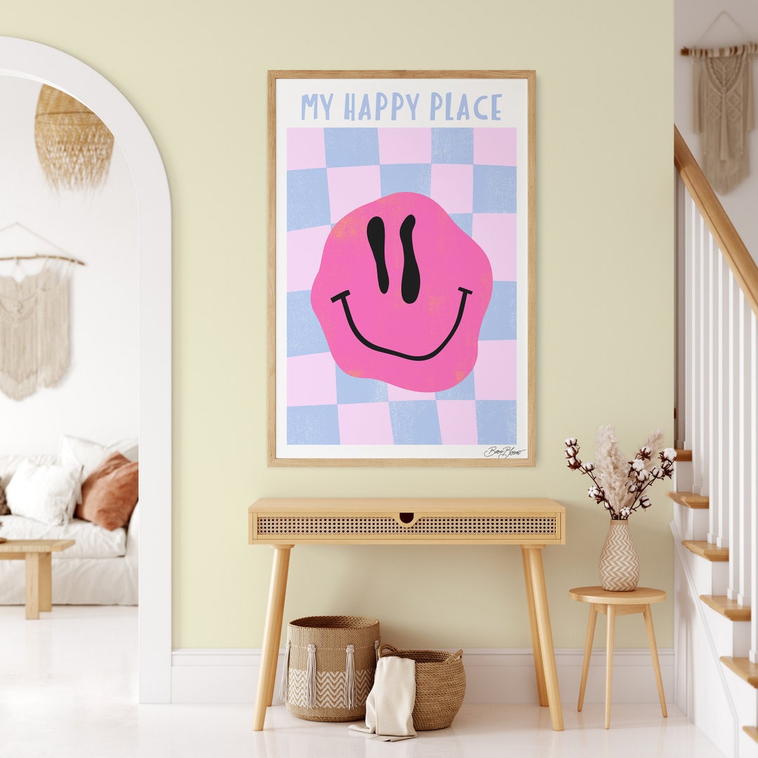 Smiley Wall Art - My Happy Place Poster - Digital Download Retro Funky ...