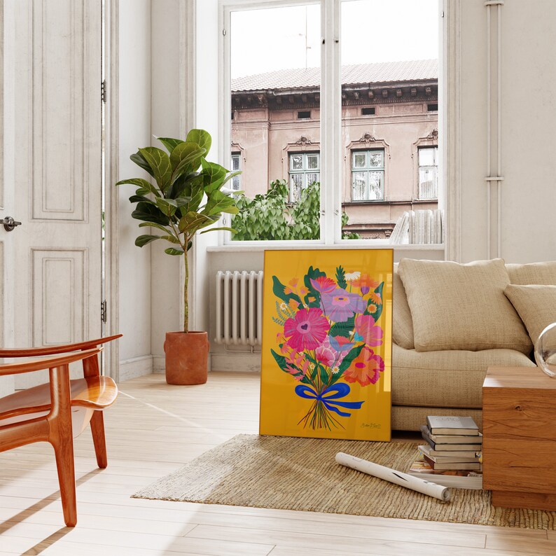 Eclectic Floral Bouquet Poster: Maximalist Pink Flower Wall Art ...