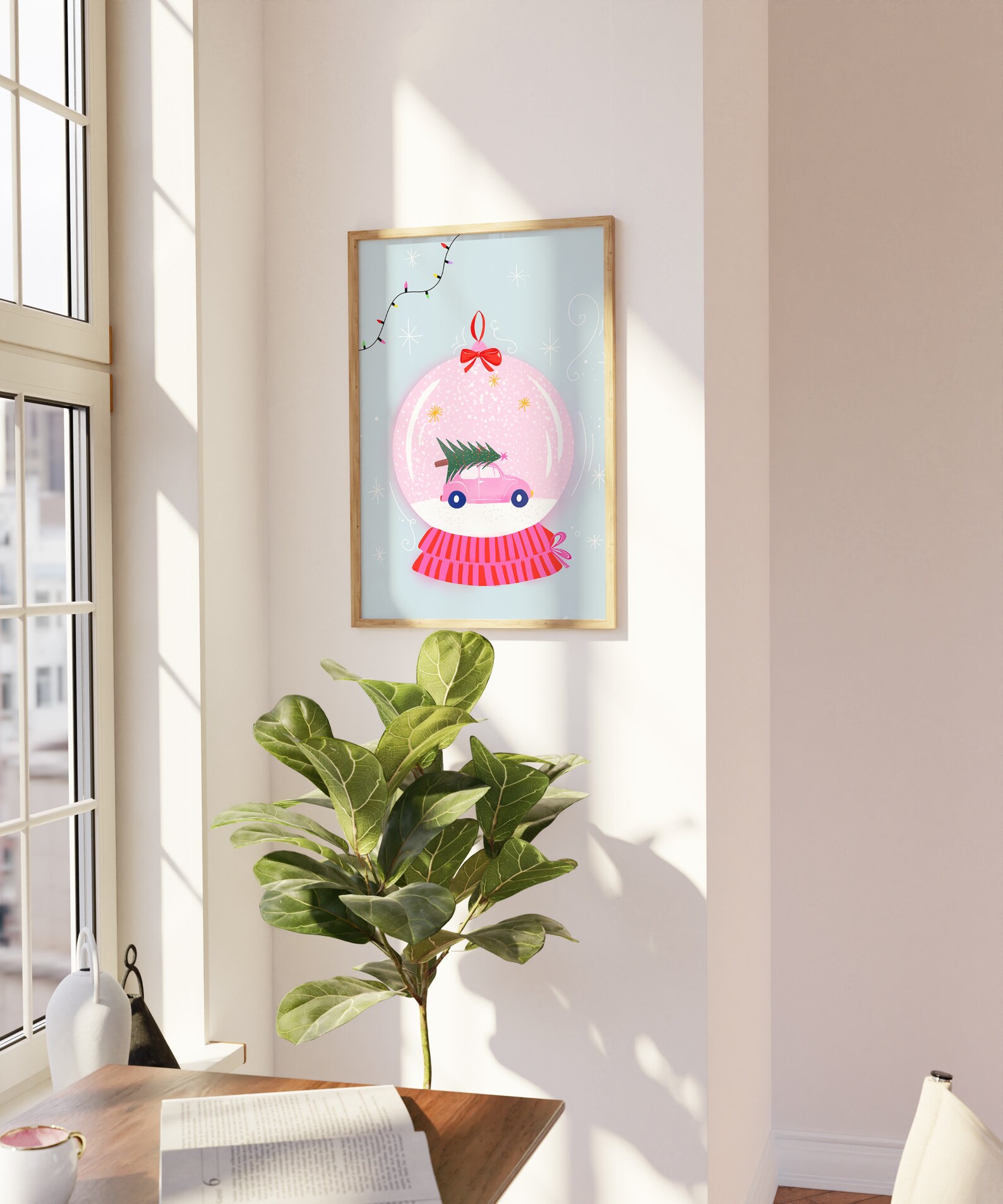 Pink Christmas Snow Globe Print: Eclectic Holiday Wall Art (digital ...