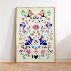 Folk Art Modern Poster - Colorful Flower Folklore Print - Bright Nordic ...