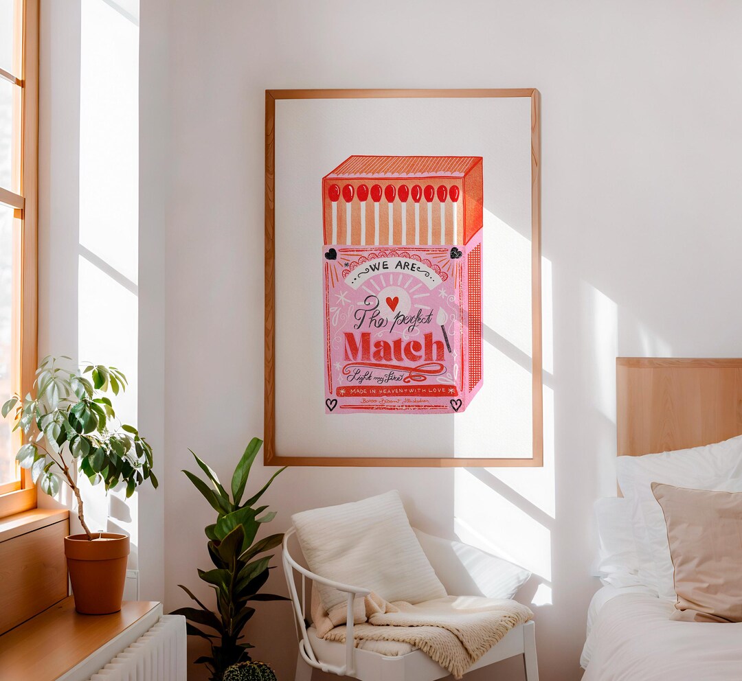 Perfect Match Wall Art | Pink Matchbox Poster | Love Art | Vintage ...