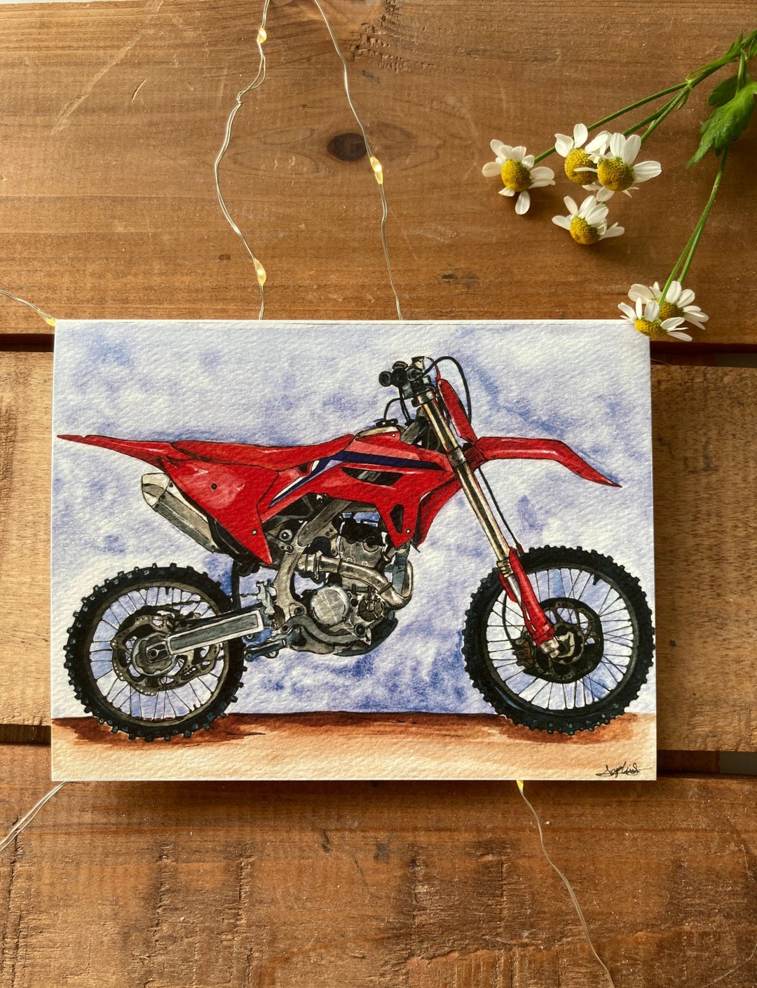 Motocross Greeting Card, Red Motorcycle Art, Watercolor Design Art ...