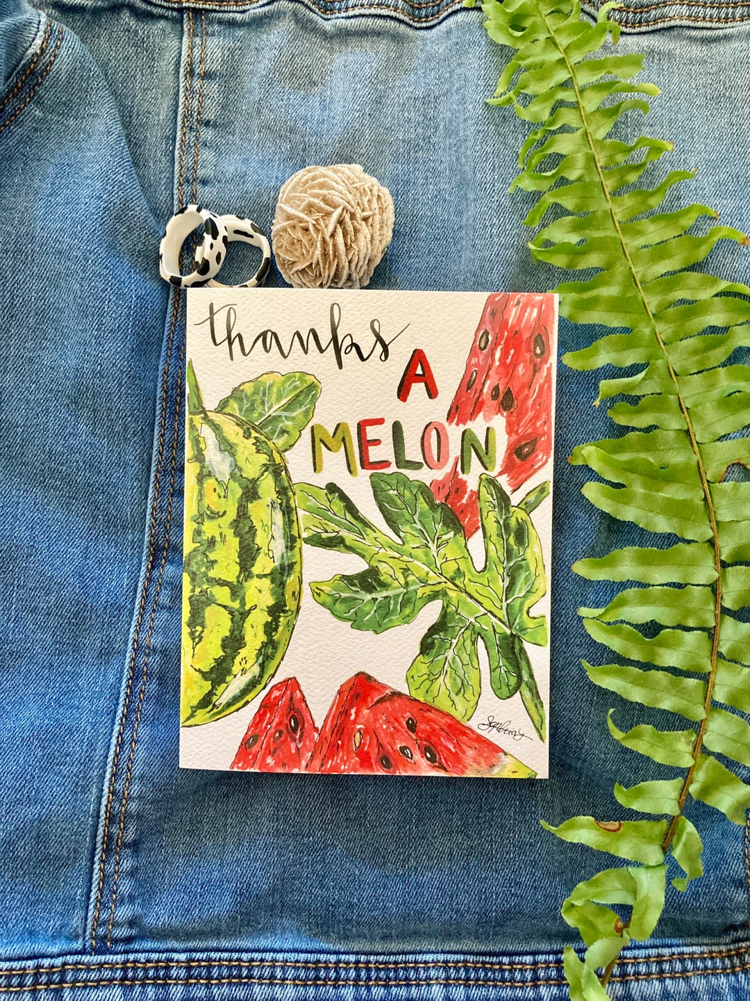 Watermelon Watercolor Greeting Card, Thanks A Melon, Thank You Card ...