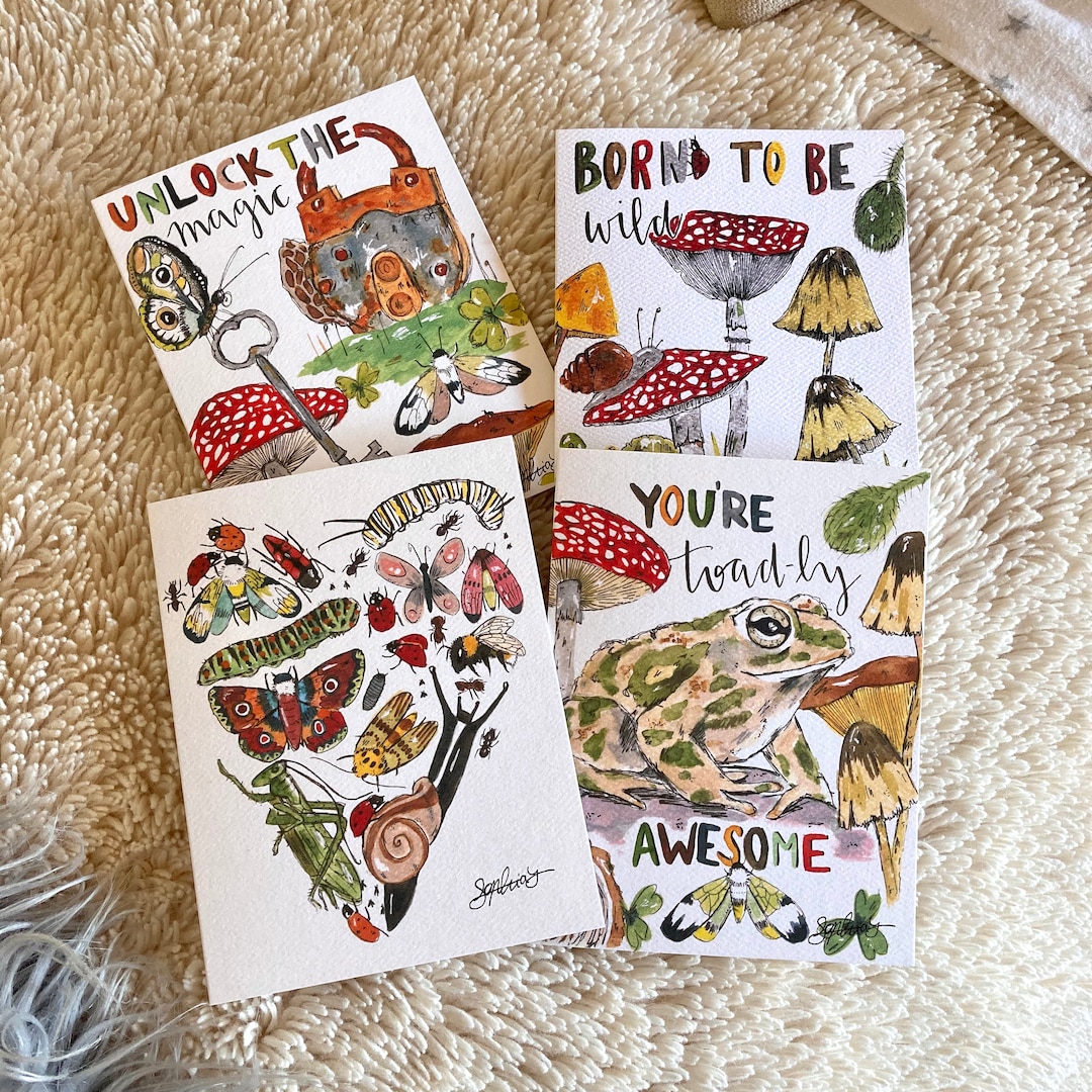 Nature-themed Greeting Cards, Mushroom Art, Watercolor Art, Bugs ...