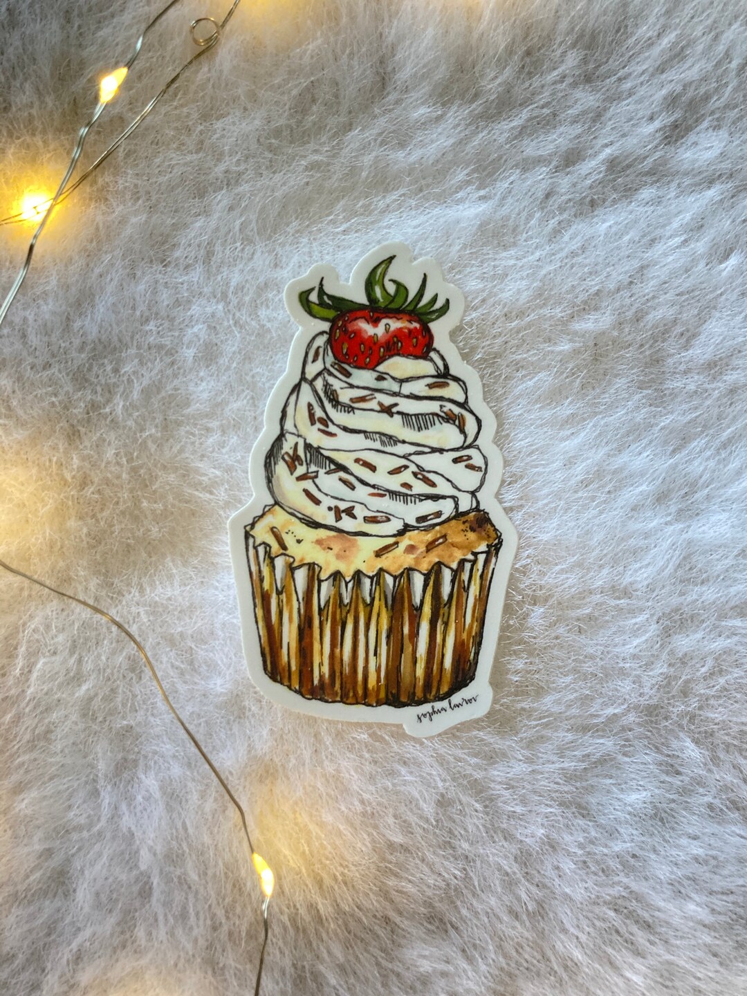 Cupcake Vinyl Sticker, Watercolor Sticker, Waterproof Sticker, Cake ...