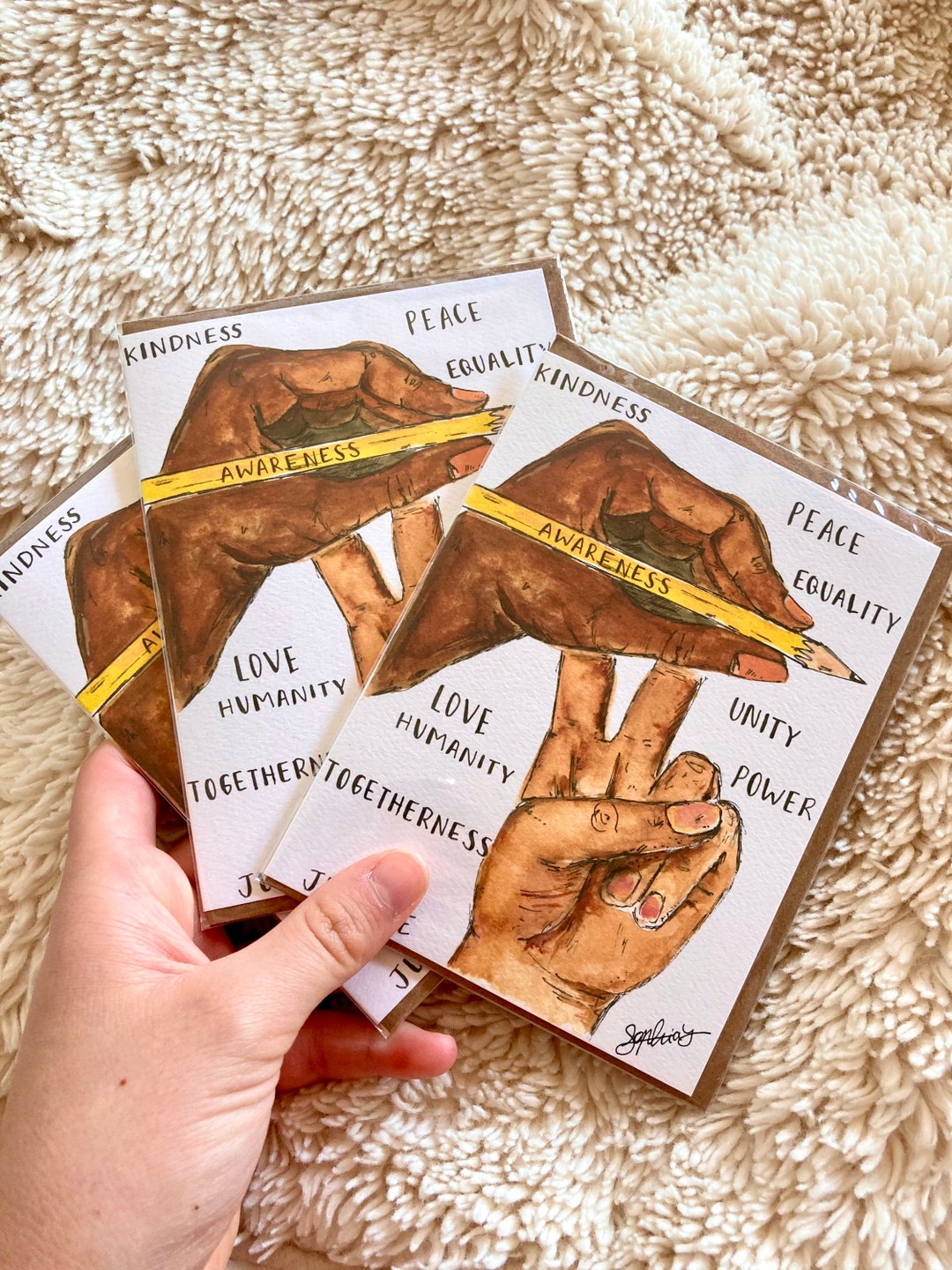 Equality Hands Greeting Cards • Set of 3 • Humanity • Togetherness ...