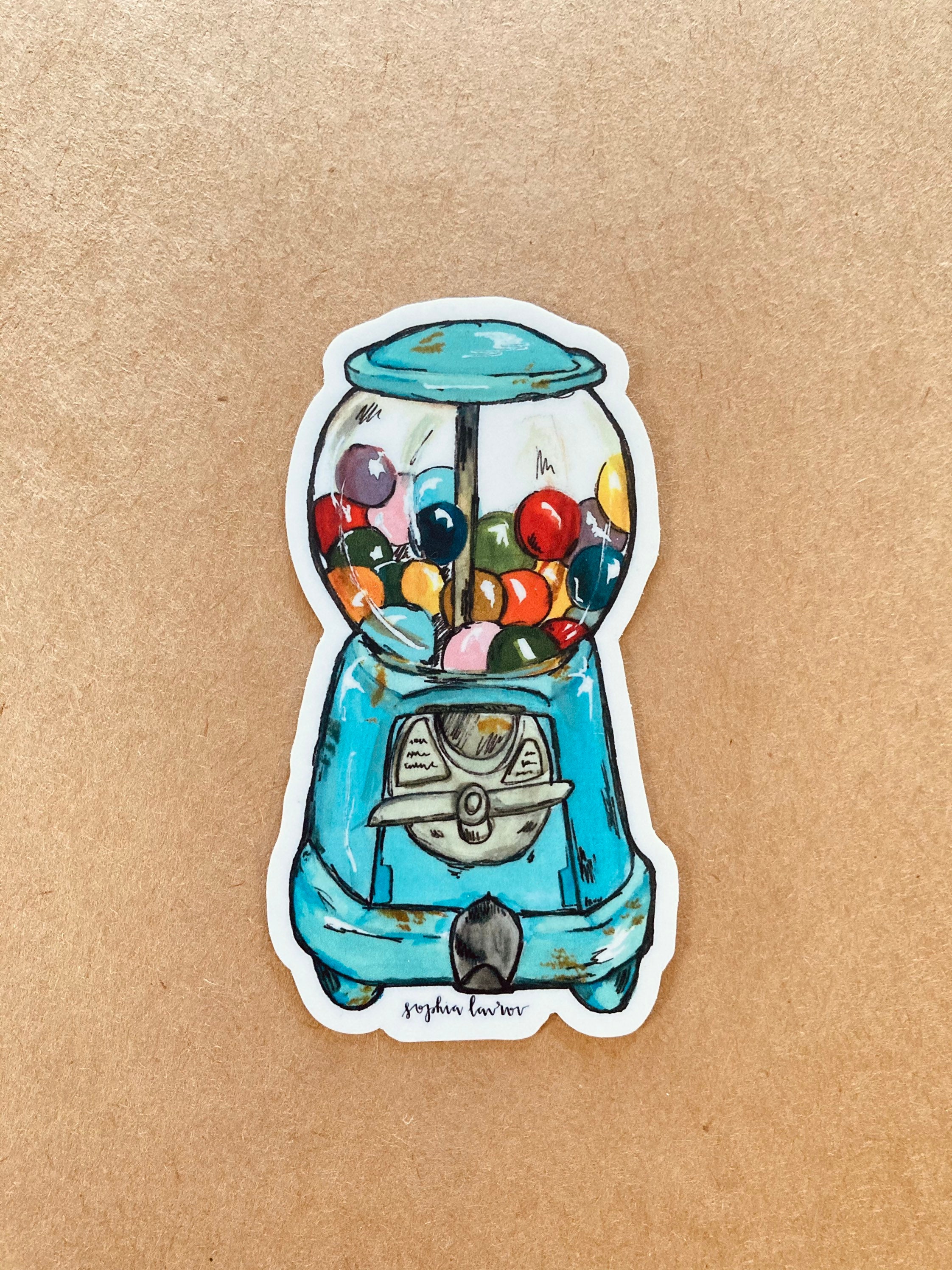 Bubblegum Machine Vinyl Sticker Watercolor Stationery | Etsy