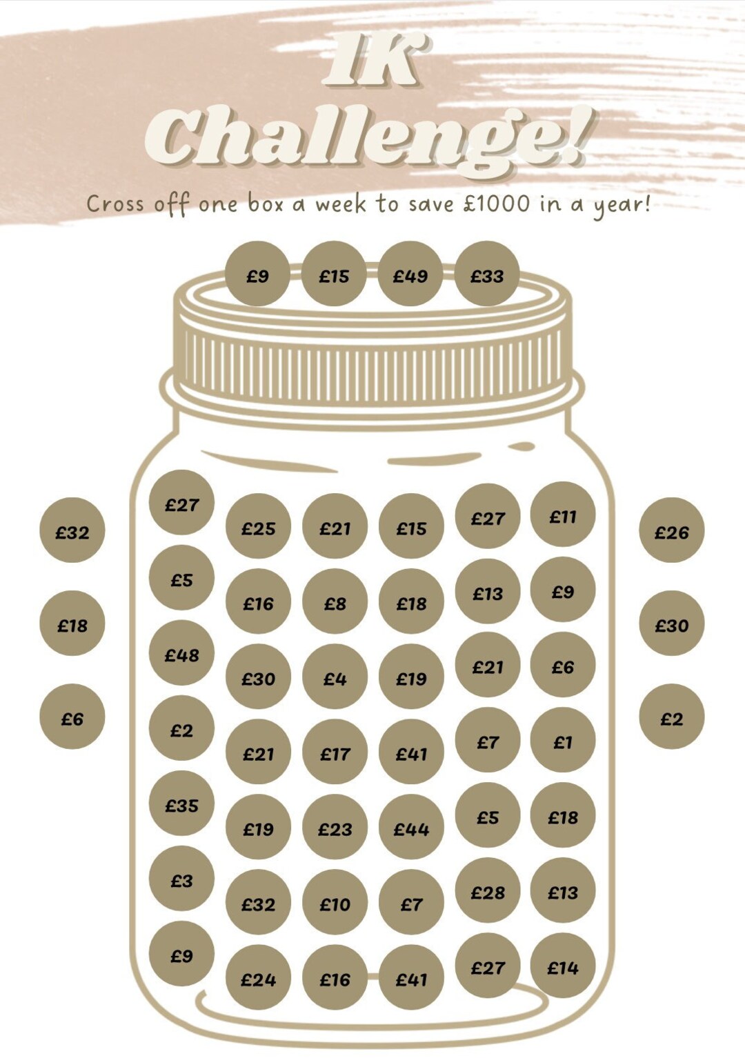 1000 in 52 Week Savings Challenge, Digital Printable, Budgeting Tracker ...