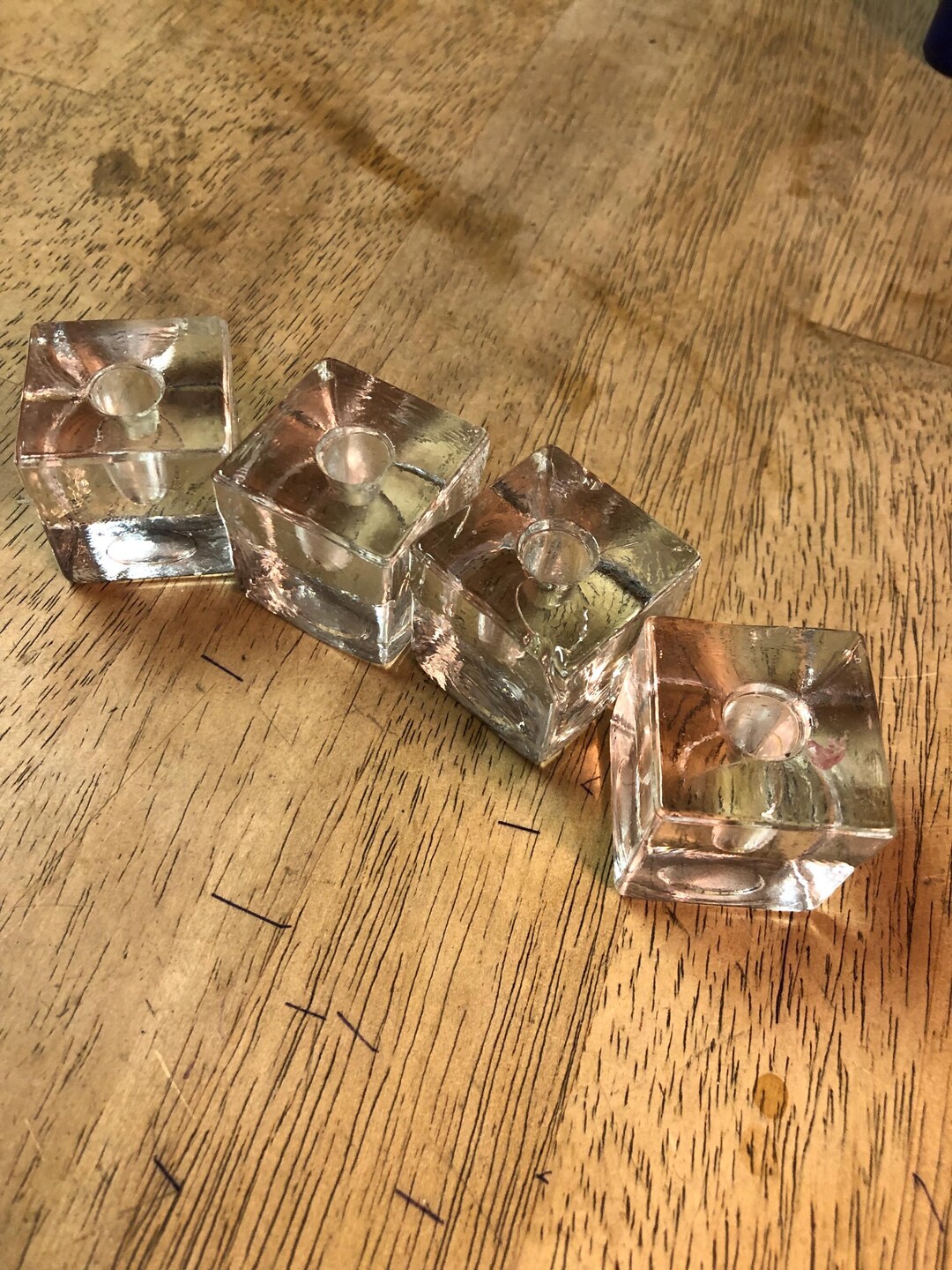 1950’s Mid Century Modern Small Ice Cubes Designed Candle Holders Clear ...