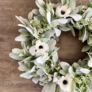 White Anemone Lambs Ear Wreath, Year-round Greenery Wreath, Neutral ...