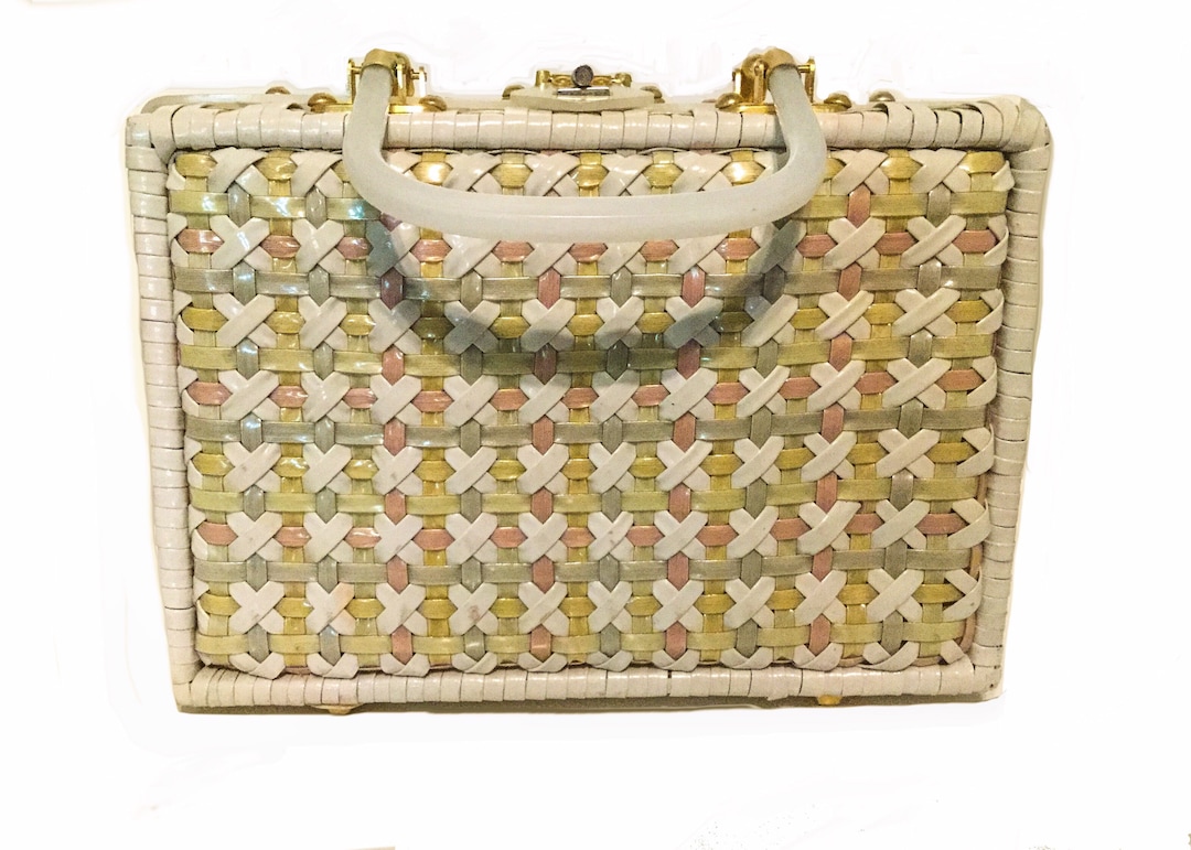 Style Craft Miami Vintage Wicker Purse, With Multicolor Wicker, Lucite ...