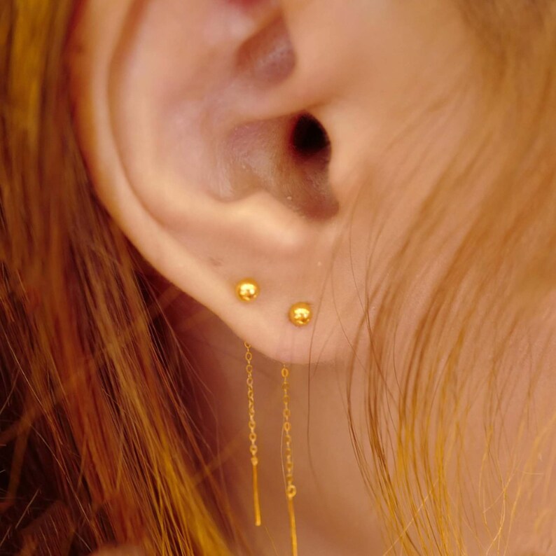 20k Solid Gold Long Threader Earringsthreader Earrings - Etsy