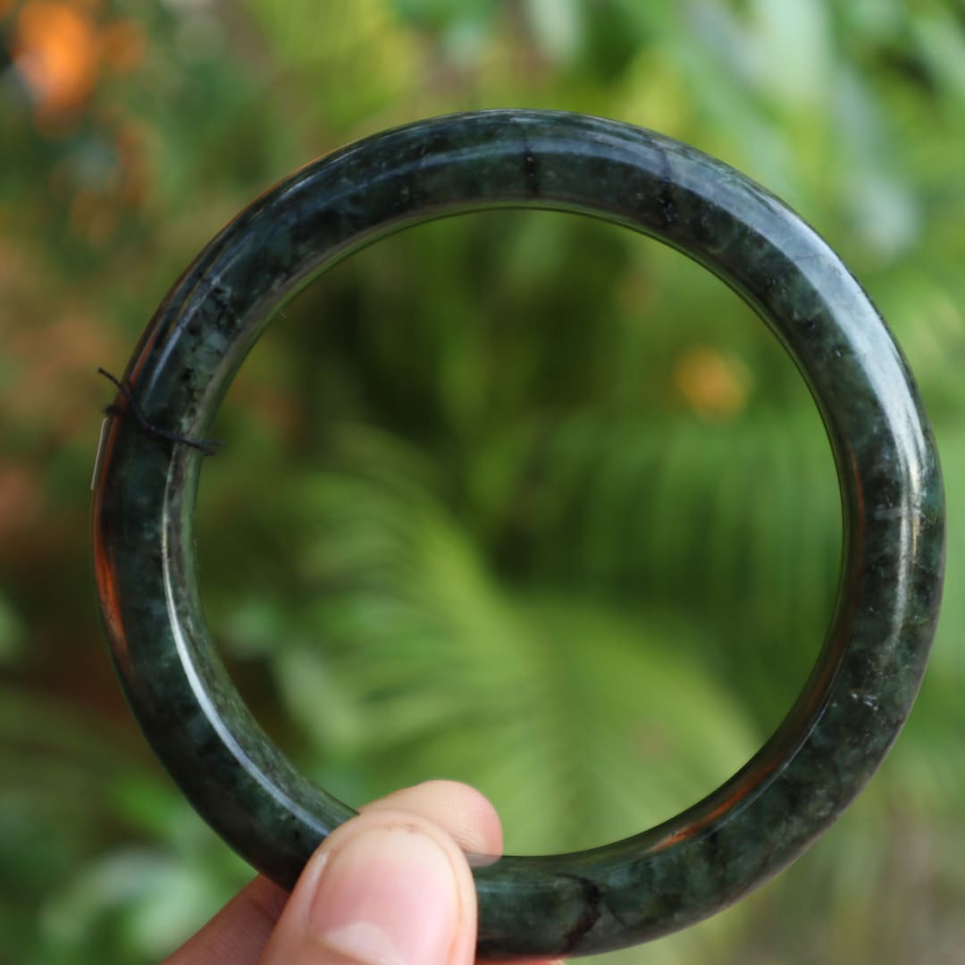 66mm Large Dark Green Jade Bangle Bracelet Burmese Jadeite Certified ...