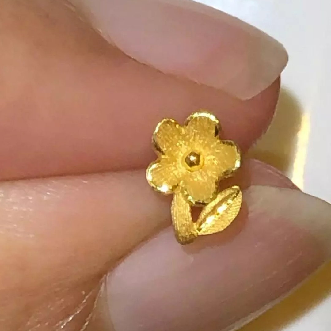 Handcrafted 24k Gold Stud Earrings Flower Gold Statement Fine Pure 999 ...