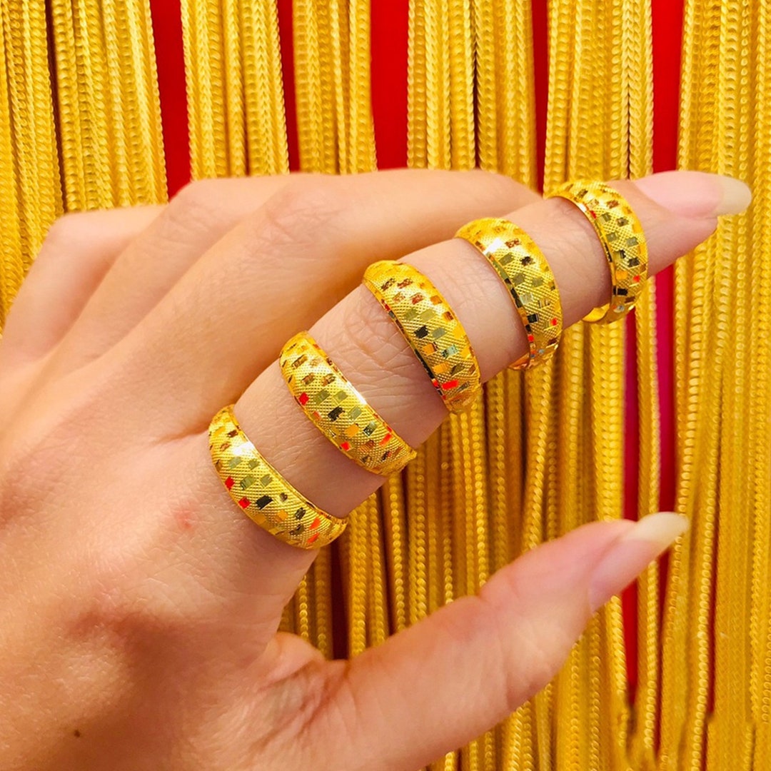 24k Checker Gold Ring Geometric Pattern Ring Handmade Rainbow Ring ...