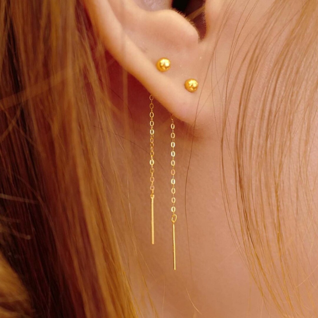 20k Solid Gold Long Threader Earrings,threader Earrings 20k,cube ...