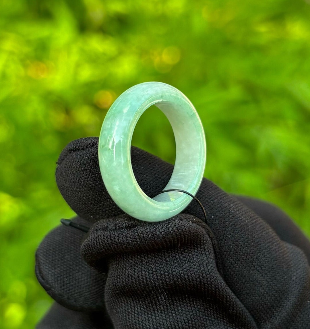 8 US Gemstone Jade Ring Natural Type A Green-apple Burmese Jadeite Jade ...