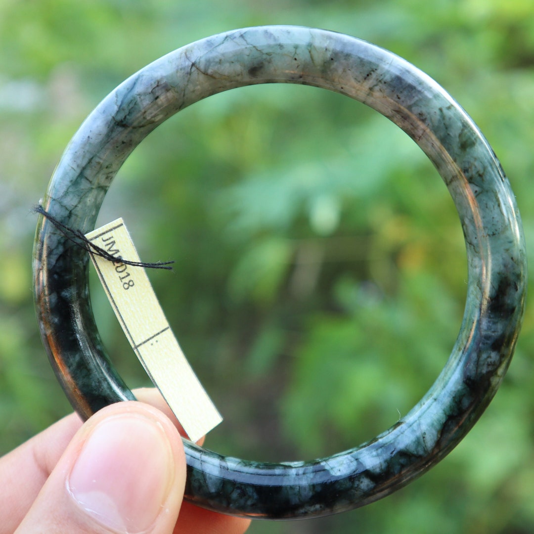 58mm Dark Green Burmese Jade BANGLE Grade A Jadeite Burmese Black Green ...