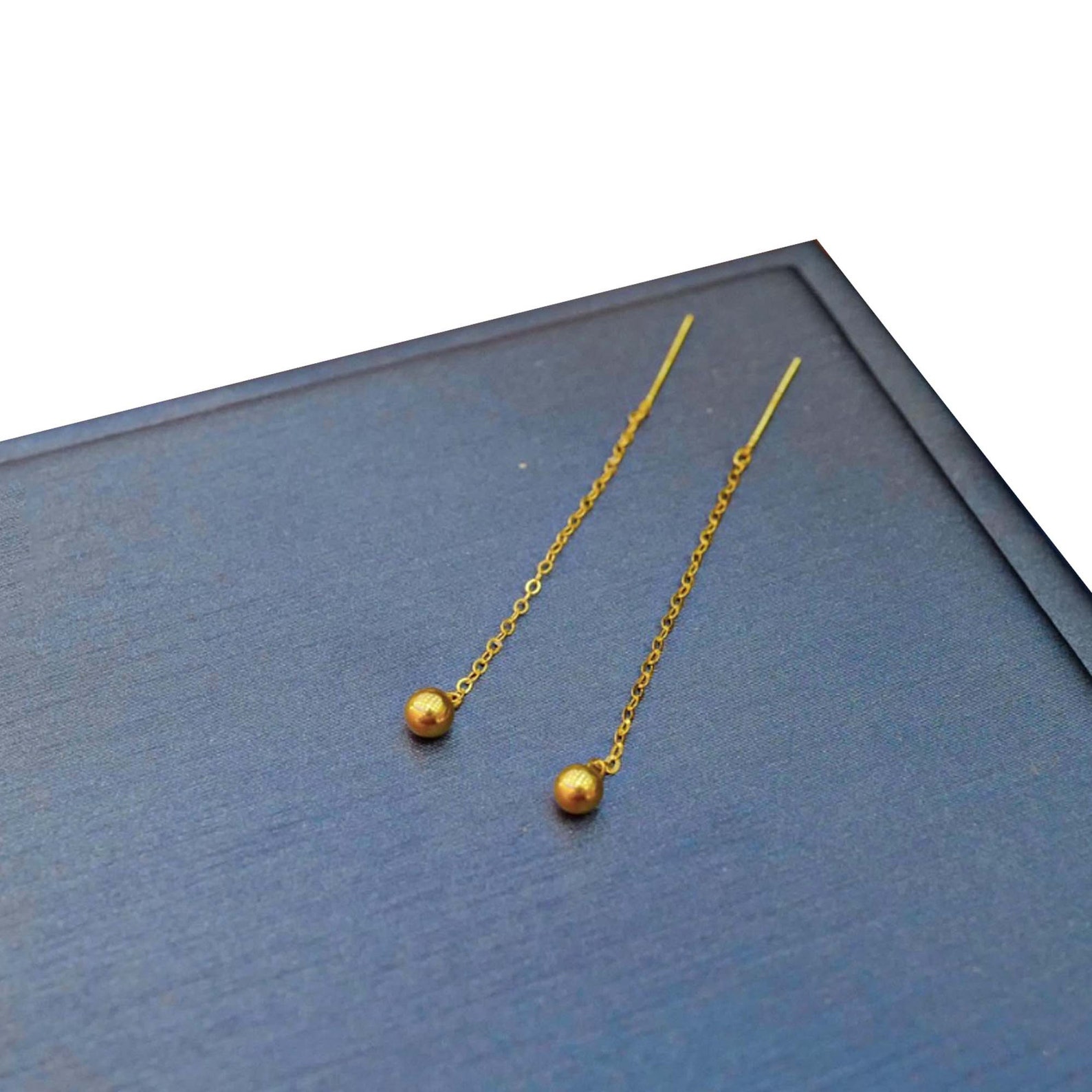 20k Solid Gold Long Threader Earringsthreader Earrings - Etsy