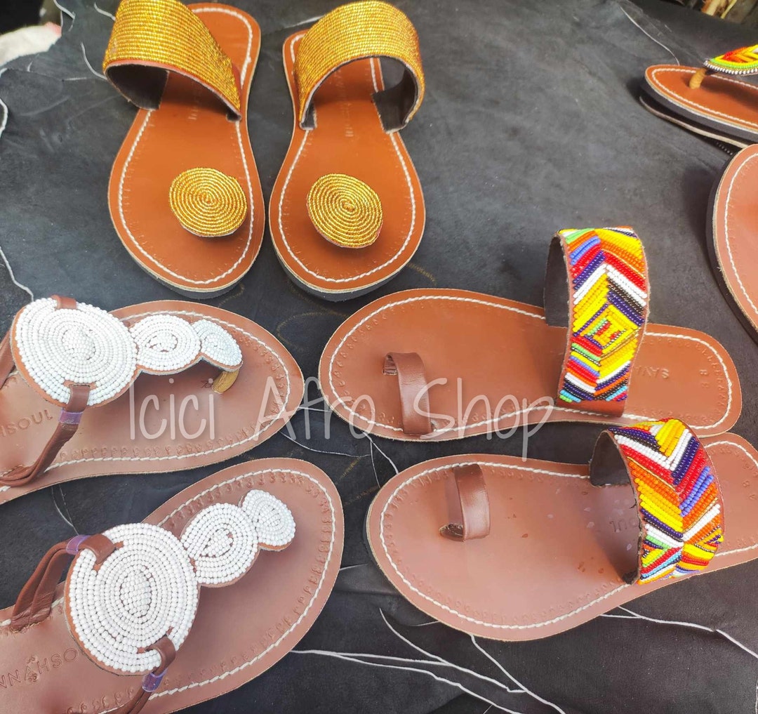 1 Pair - Beautiful Beaded Maasai Leather Sandals, Masai Gift, Leather ...