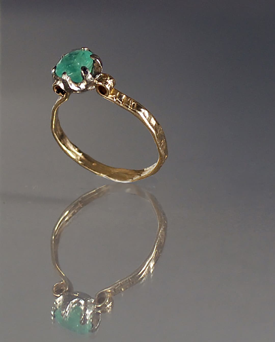 14k Gold Emerald Ring: Crown Prong Setting, Delicate Design - Etsy