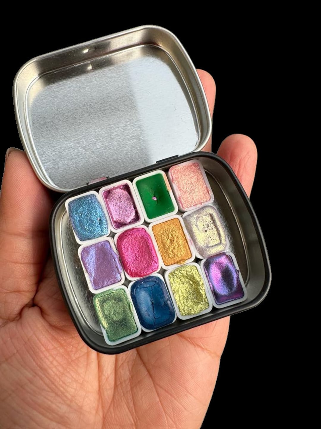 Handmade Watercolour Tester Pack - Set of 12 Mini Pans - Metallic and ...