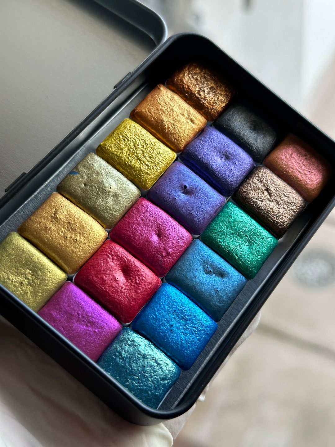 Pre - Order Shimmery Metallic Watercolour Set of 18 Half Pans -gift for ...