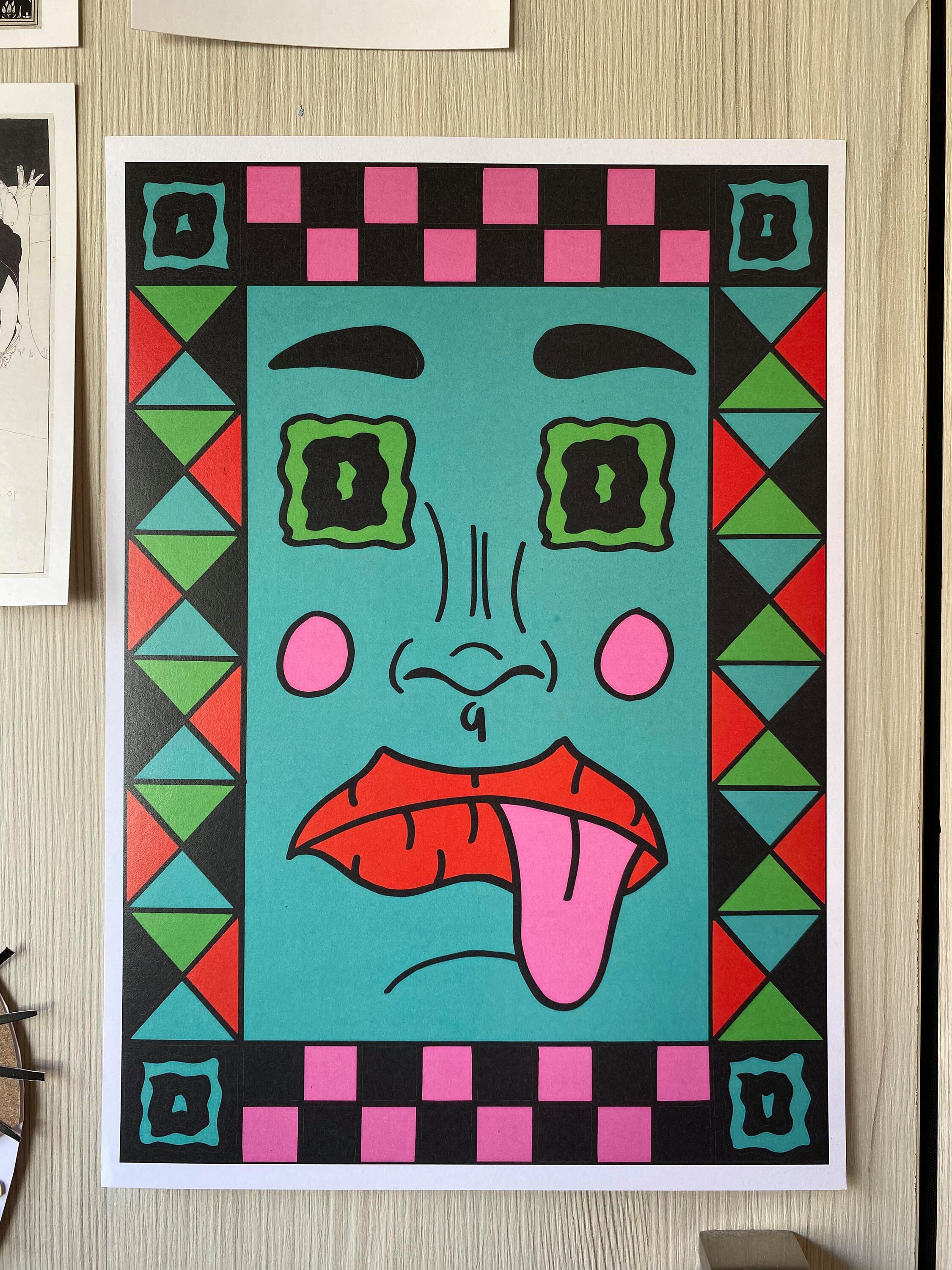 A4 Rave Face Illustration Wall Art - Etsy