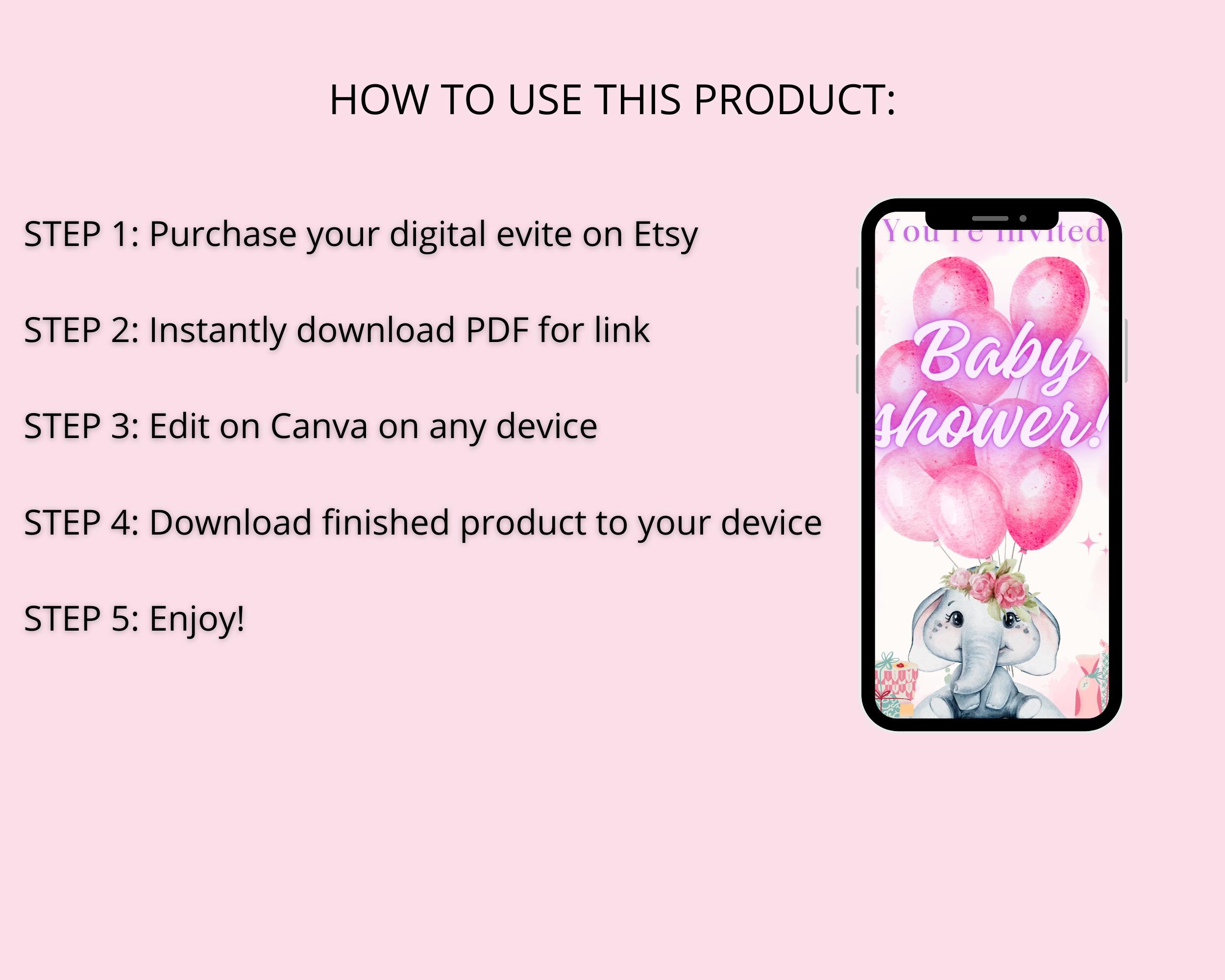 Editable Pink Elephant Baby Shower Invitation, Girl Elephant Baby ...