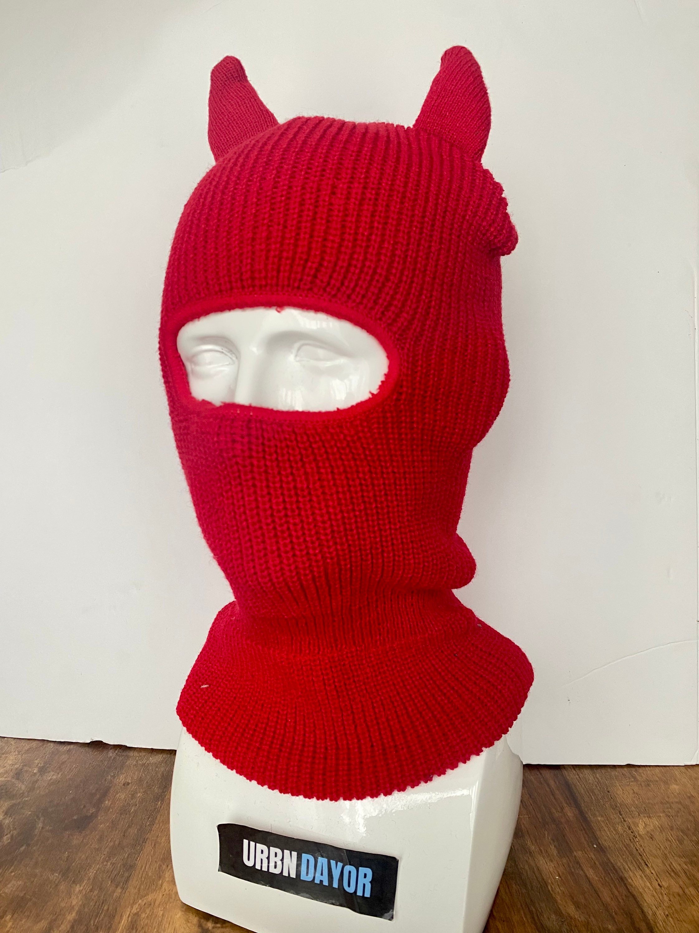 Devil Horns Hole Ski Mask Knitted Balaclava Snood Wooly | Etsy
