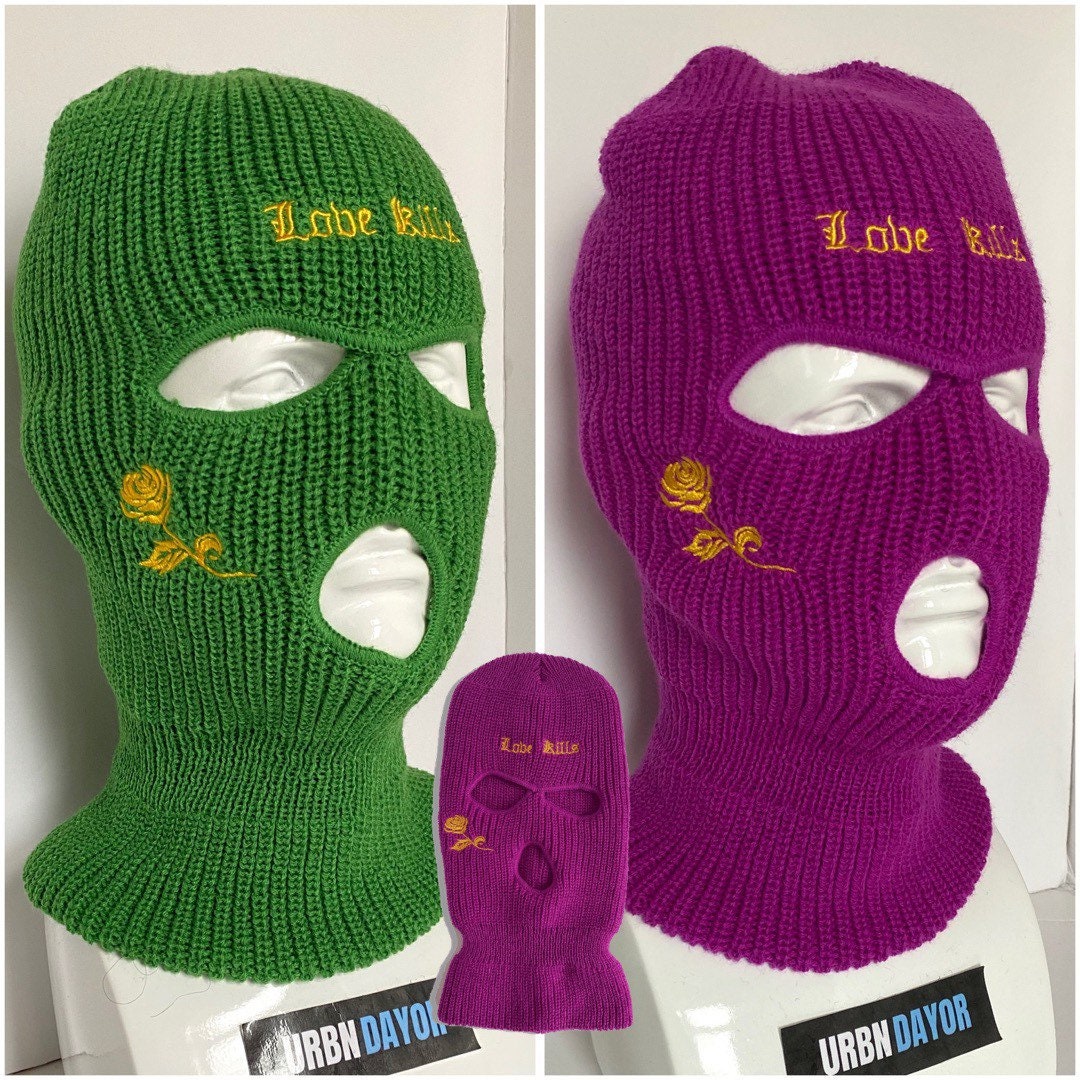 Embroidered 3 Hole Ski Mask Knitted Balaclava Snood - Etsy UK